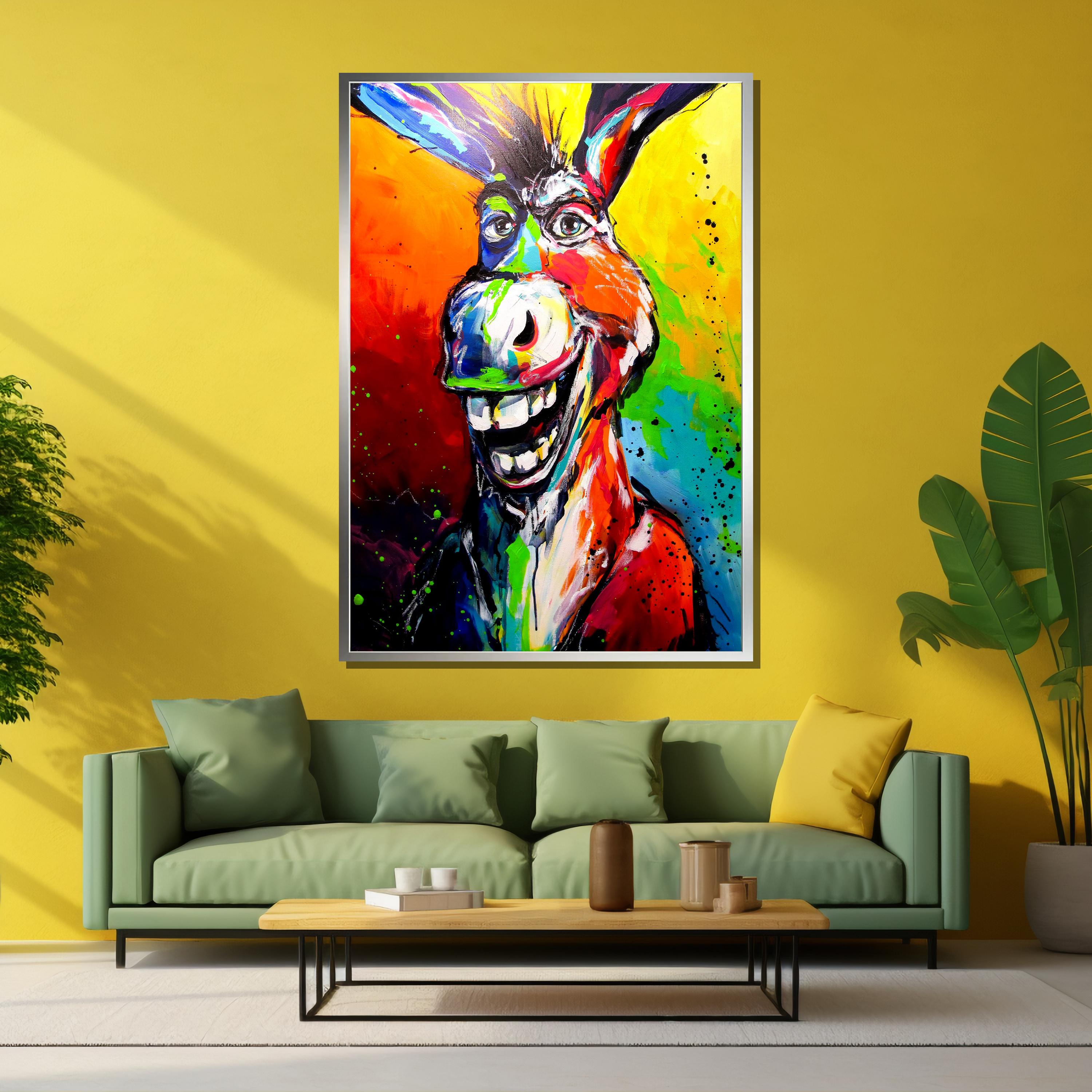 Colorful Donkey Canvas, Fun Animal Art, Whimsical Donkey Painting ...