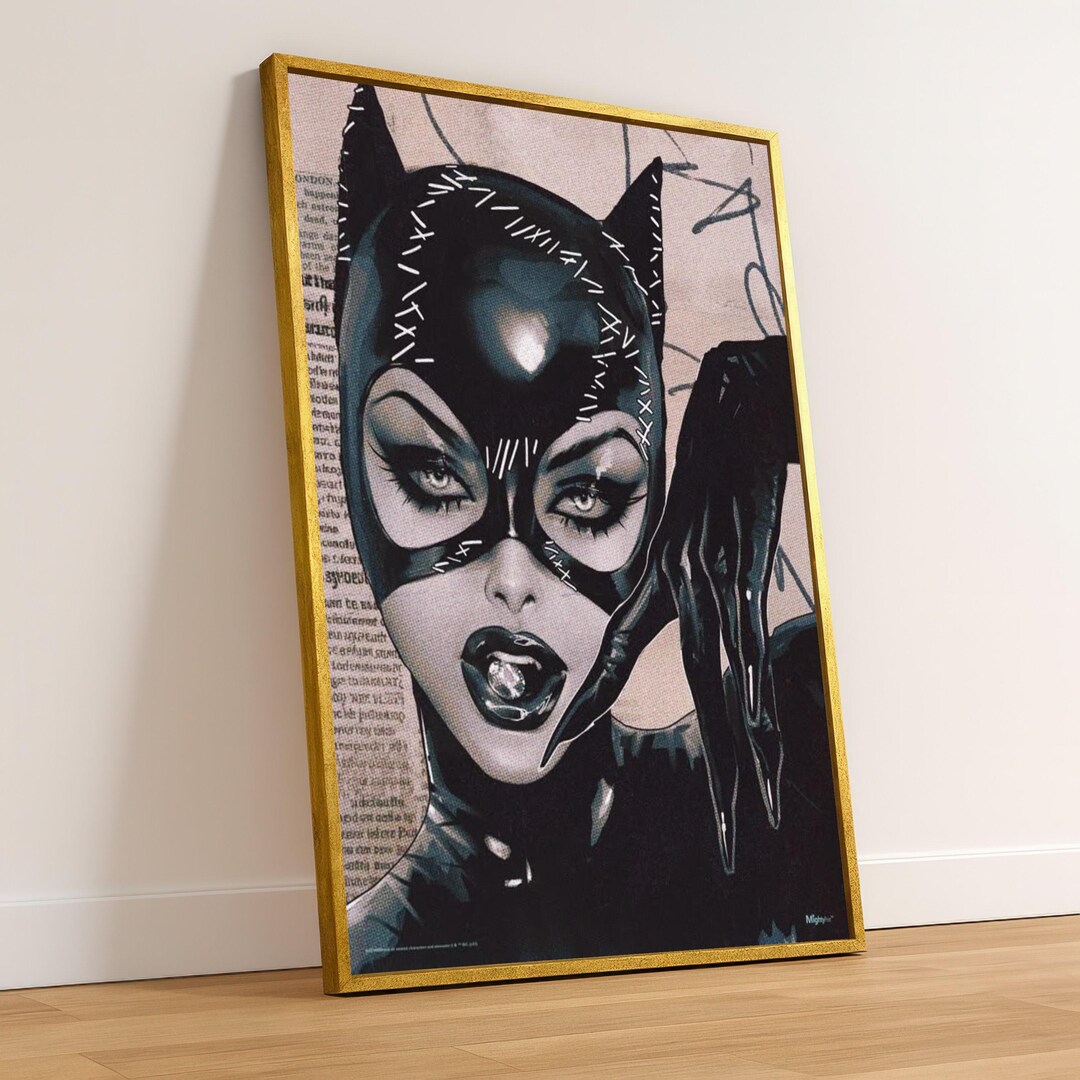 Edgy Catwoman Close-up Canvas, Retro Comic Art Print, Superhero Wall ...