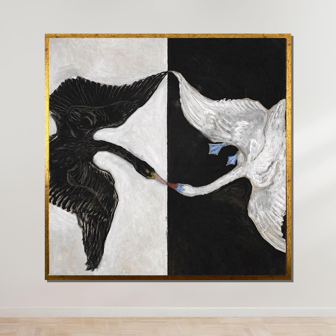 Yin and Yang Swans Canvas, Black and White Balance Art, Abstract ...
