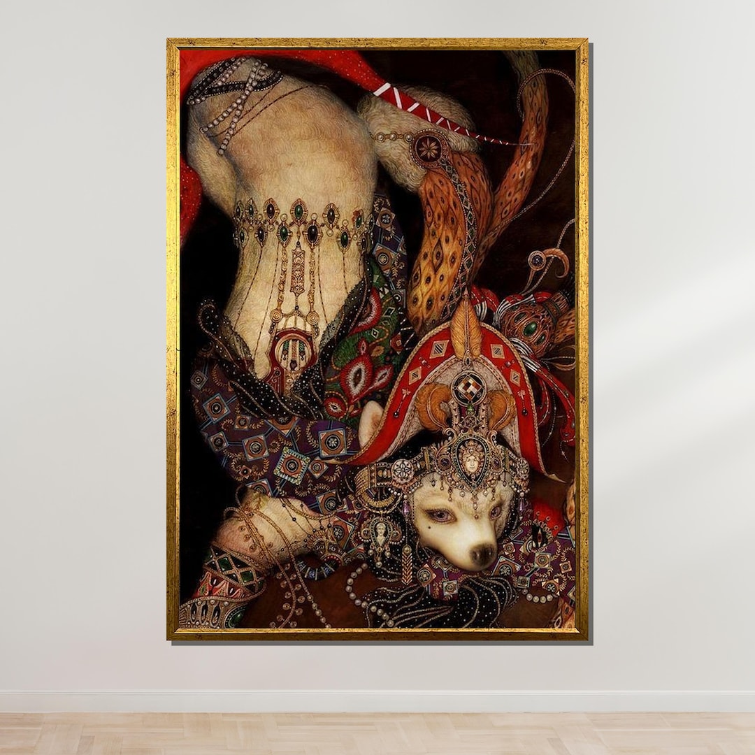 Ornate Fantasy Animal Canvas, Surreal Decorative Art, Mystical Creature ...