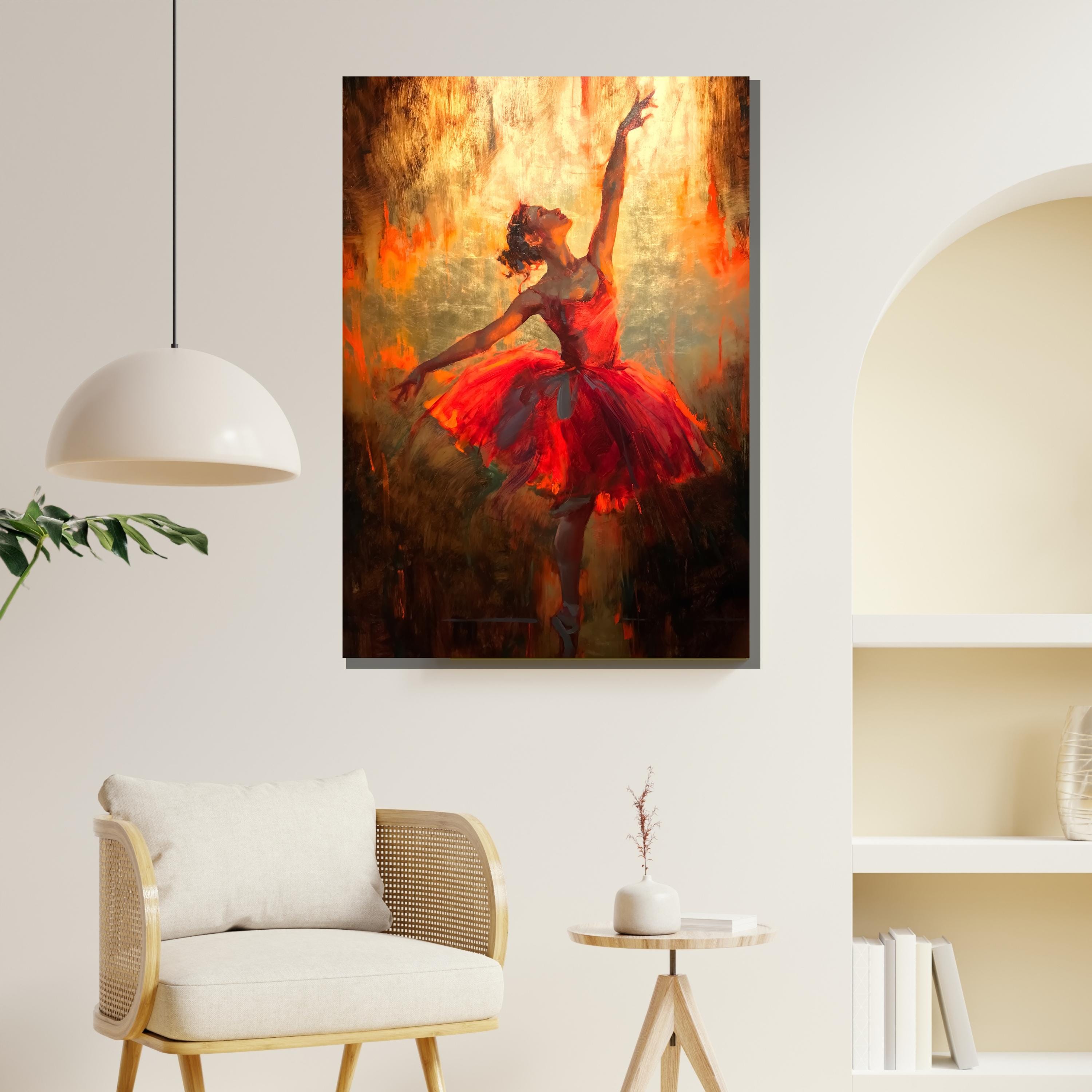 Fiery Ballerina Canvas, Red Ballet Dancer Wall Art, Passionate Dance ...