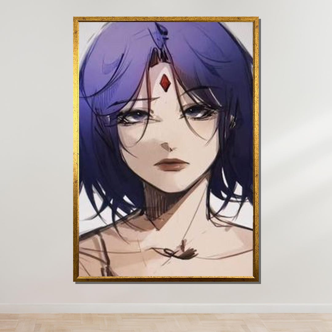Raven-inspired Anime Art, Dark Purple-haired Girl Canvas, Raven ...