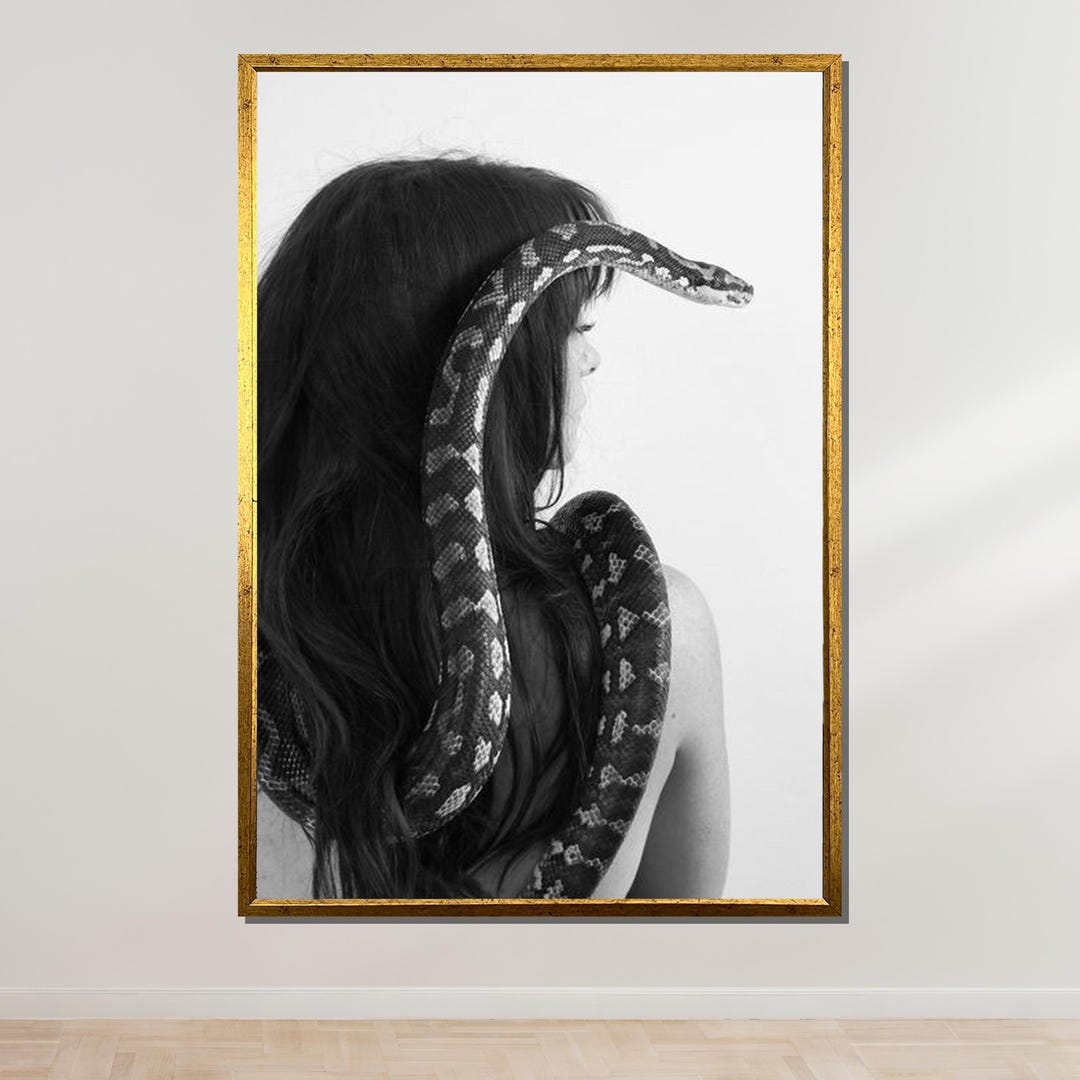 Serpent and Woman Art, Mysterious Black and White Photography, Dark ...