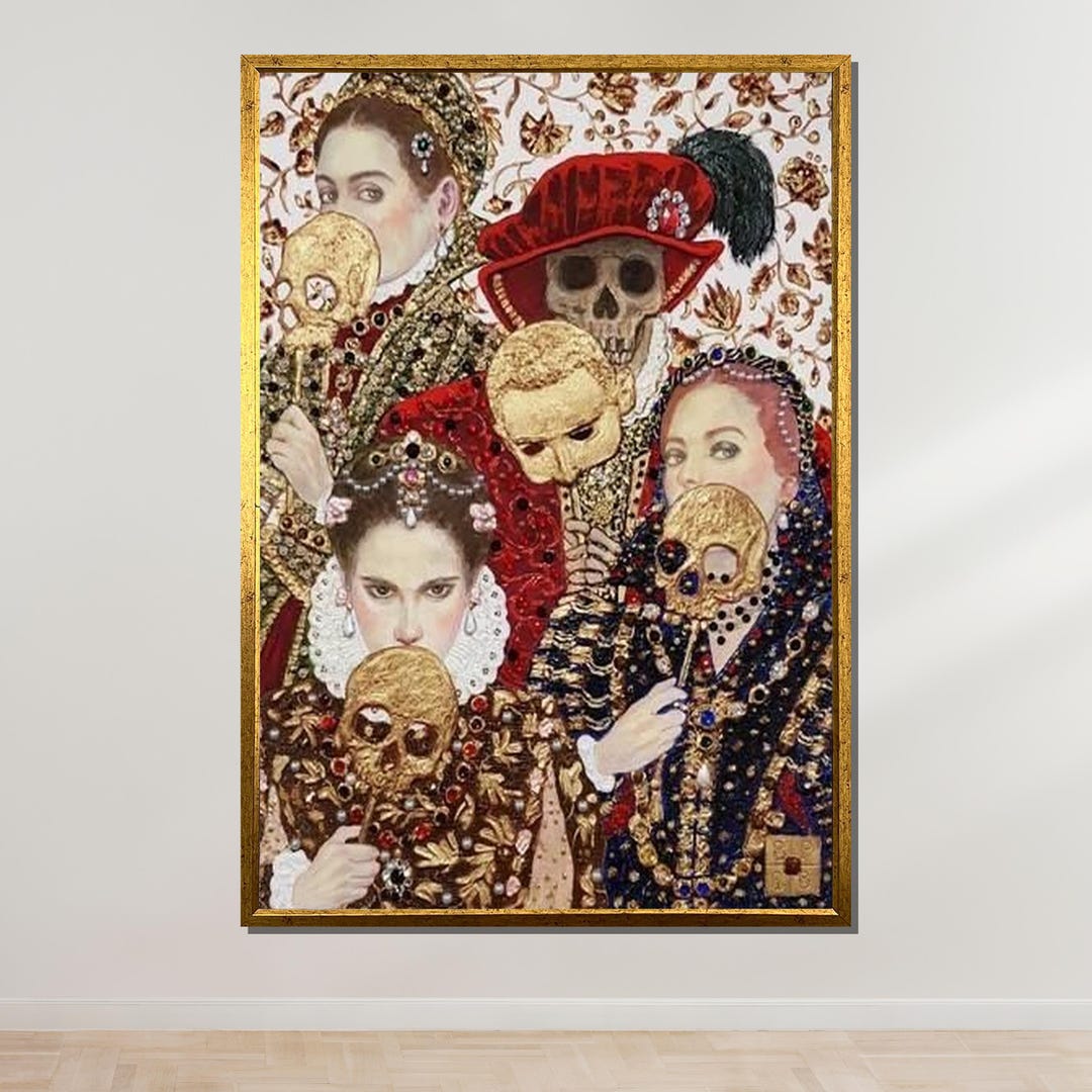 Renaissance Skull Masquerade Art, Baroque Gothic Wall Print, Luxurious ...