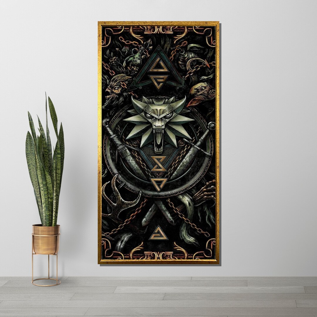 Witcher Medallion Art, Wild Hunt Canvas, Dark Fantasy Wall Art, Witcher ...