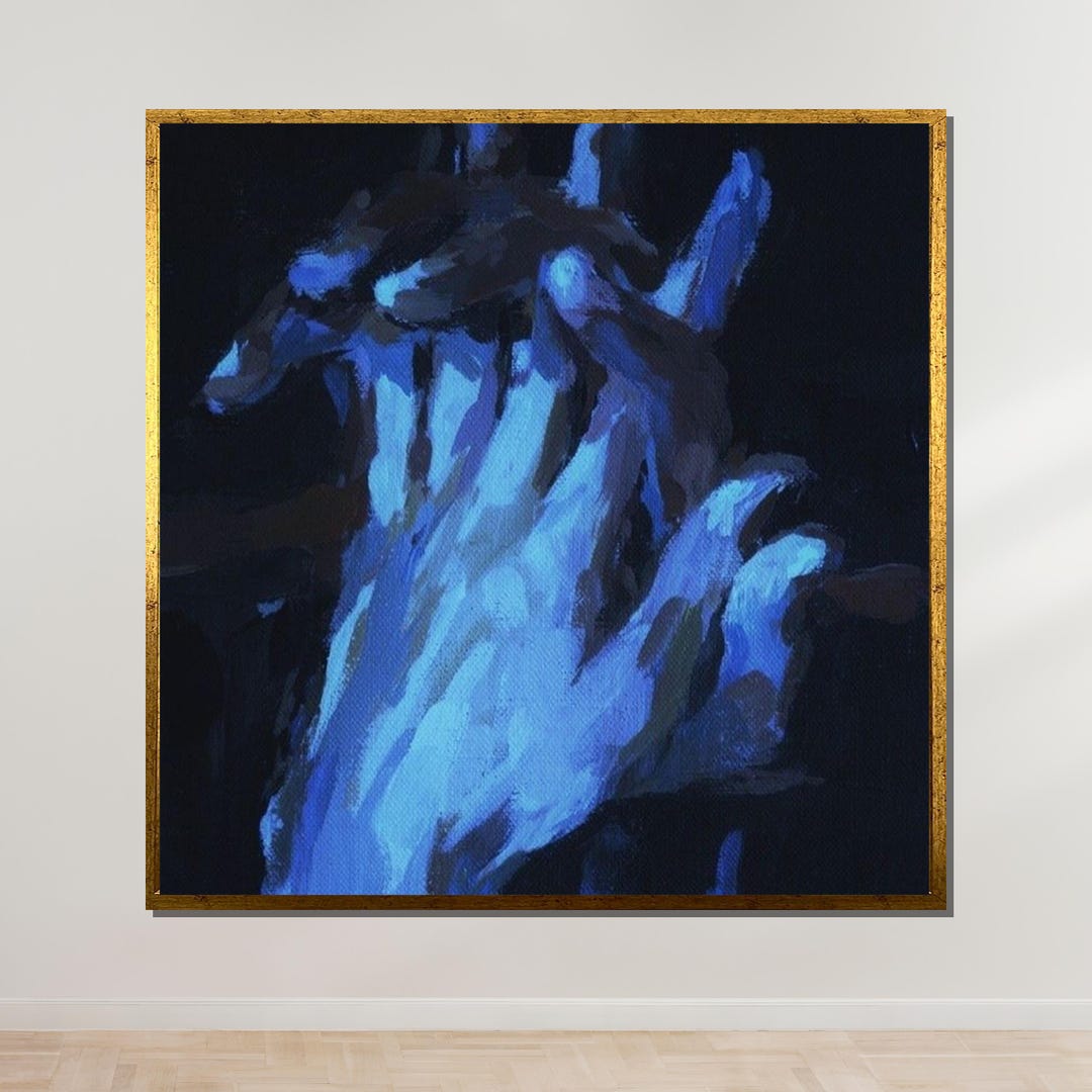 Blue Flame Hands Canvas, Abstract Hand Art, Dark Surreal Wall Art ...