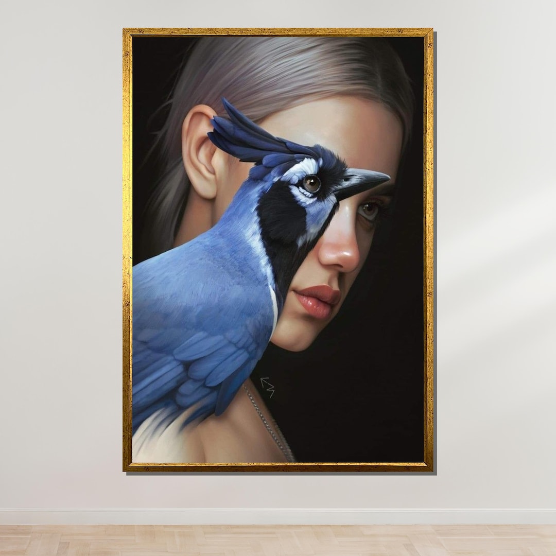 Blue Jay Woman Portrait, Surreal Bird Fusion Art, Nature and Beauty ...