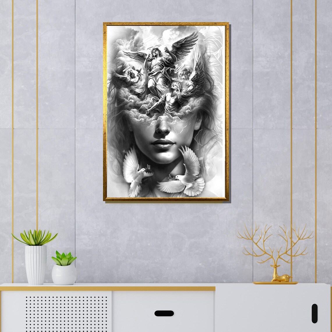 Angelic Visions Canvas, Surreal Angel Art, Divine Woman Wall Print ...