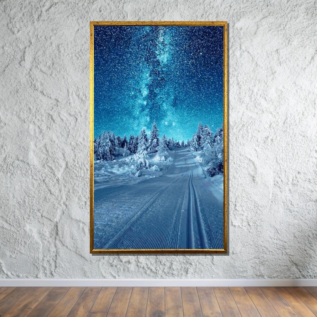 Starry Winter Night, Snowy Forest Landscape, Starry Sky Canvas, Winter ...