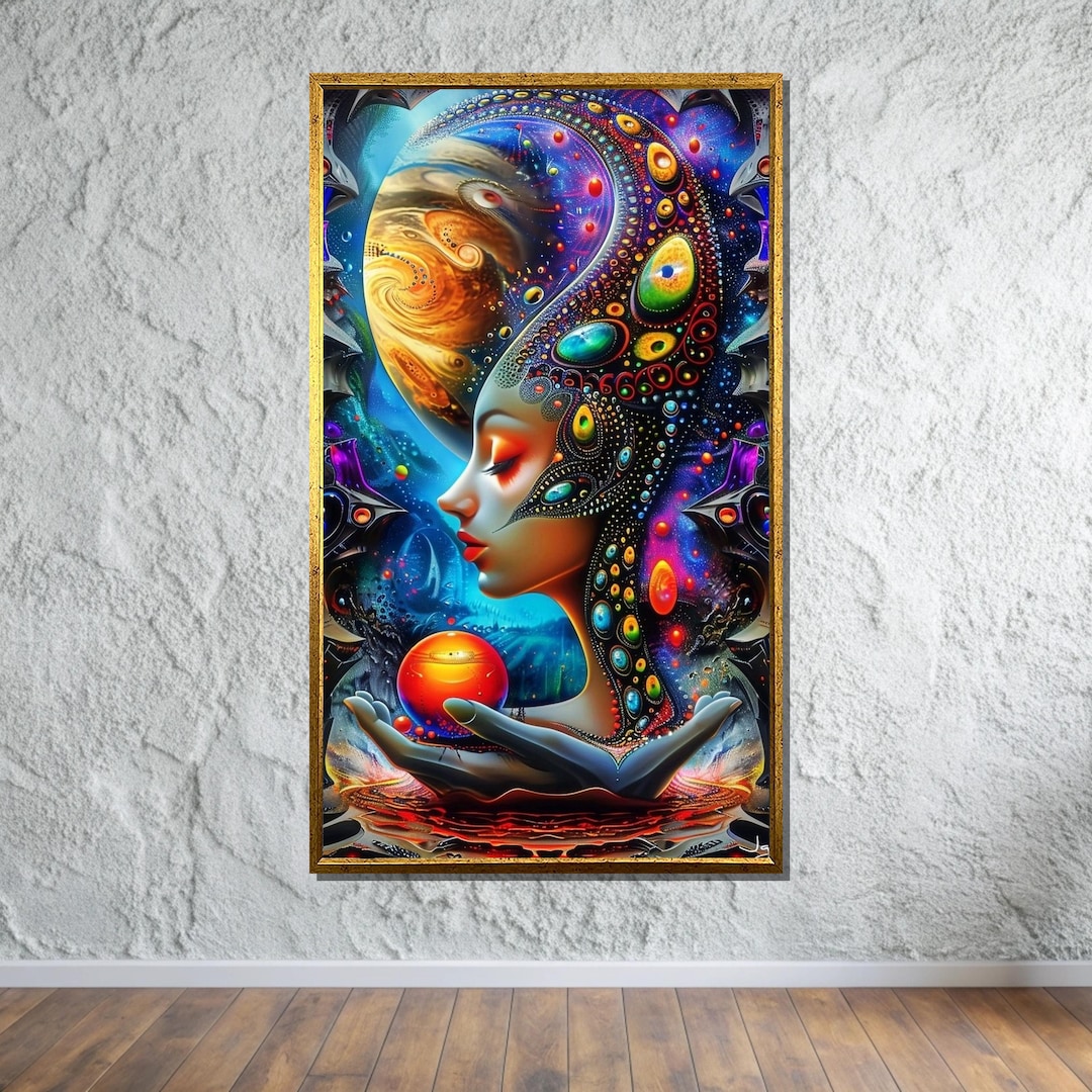 Cosmic Goddess Canvas, Psychedelic Galaxy Art, Mystical Woman Wall ...