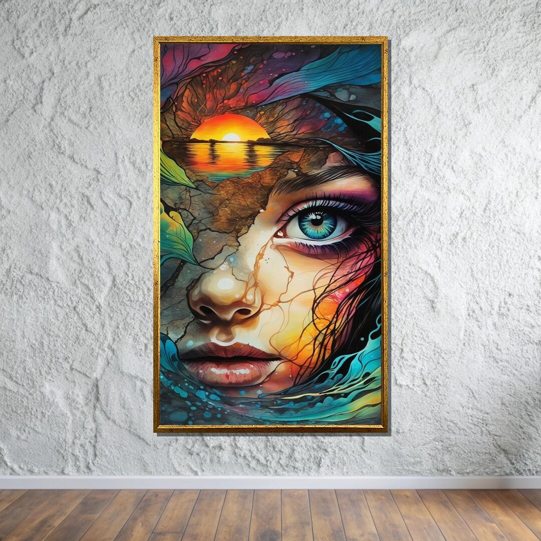 Surreal Sunset Gaze Art, Dreamy Eye Landscape Canvas, Vibrant Fantasy ...