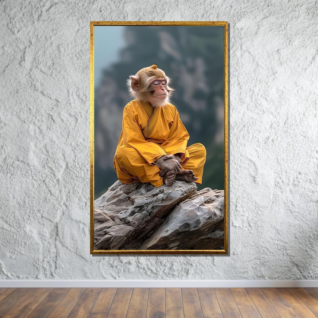 Meditative Monkey in Robes, Zen Monkey Art, Peaceful Animal Canvas ...