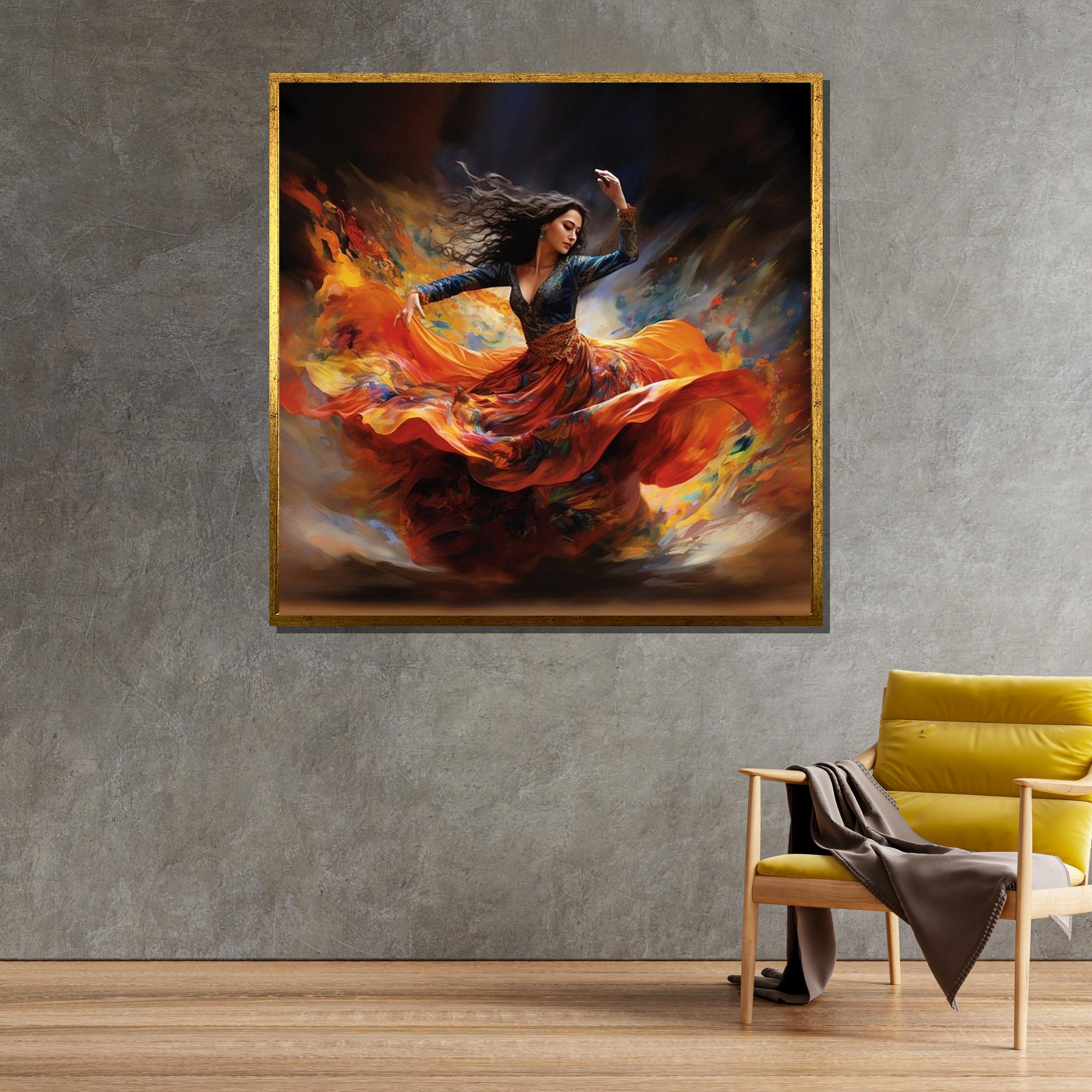 Vibrant Flamenco Dancer Canvas, Dynamic Abstract Dance Art, Colorful ...
