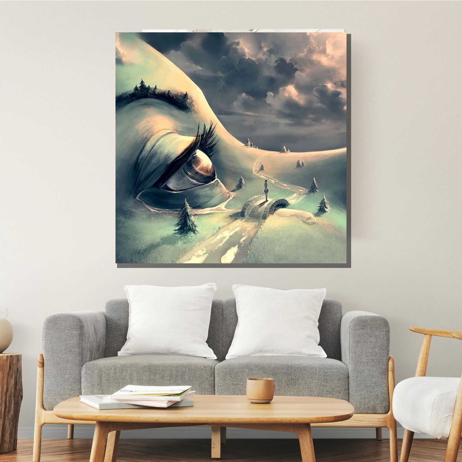 Surreal Dreamscape Canvas, Eye and Landscape Fusion Art, Abstract ...