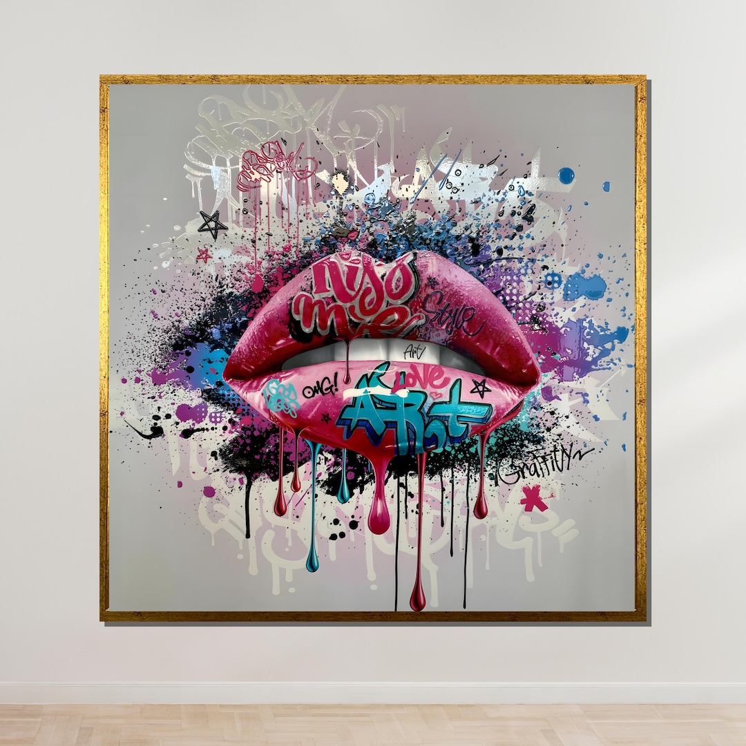 Graffiti Lips Art, Bold Pop Art Canvas, Urban Street Style Wall Decor ...