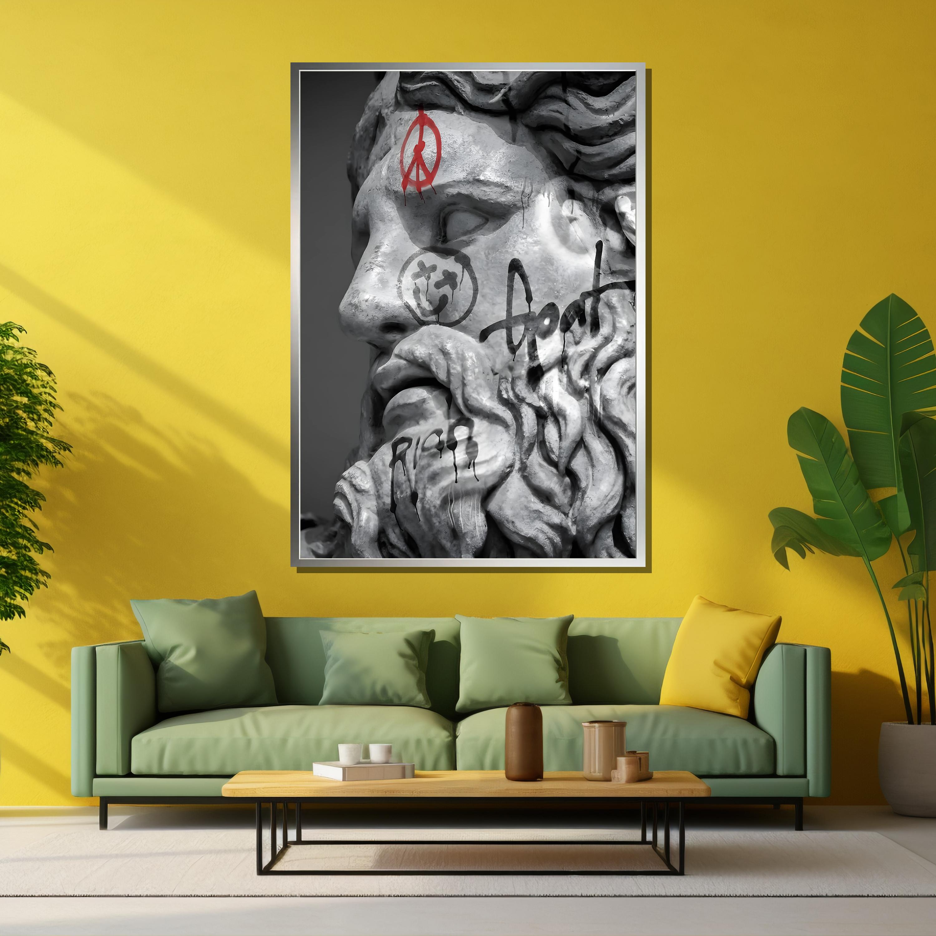 Graffiti Zeus Sculpture, Urban Street Art Meets Classic Statue, Bold ...