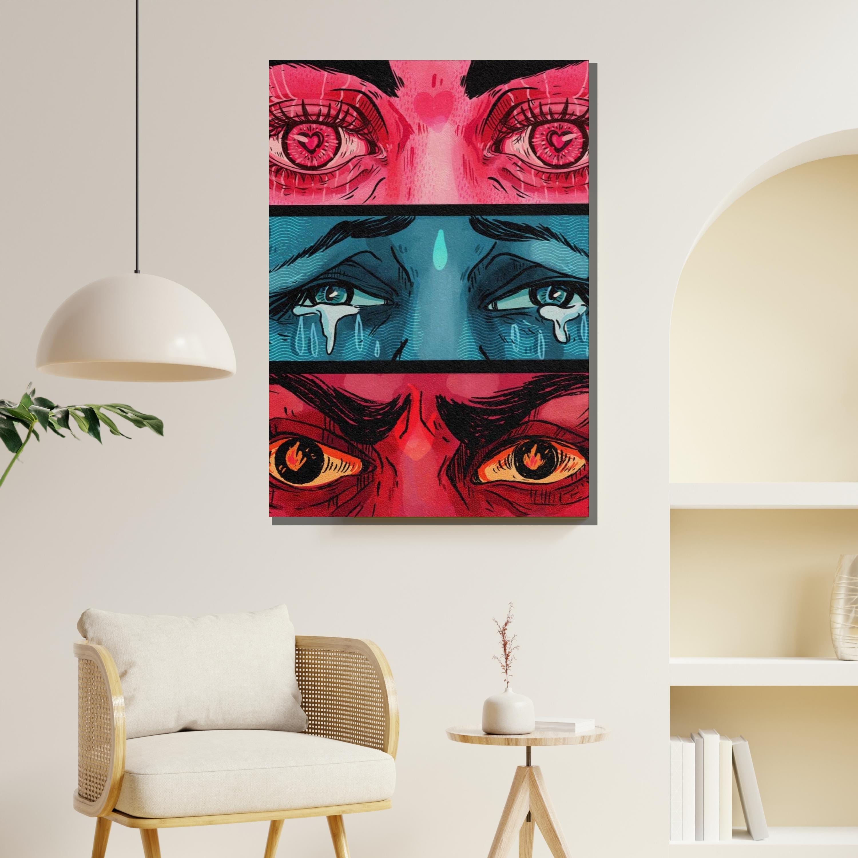 Love, Sadness, Anger Eyes Art, Emotional Expression Canvas, Abstract ...