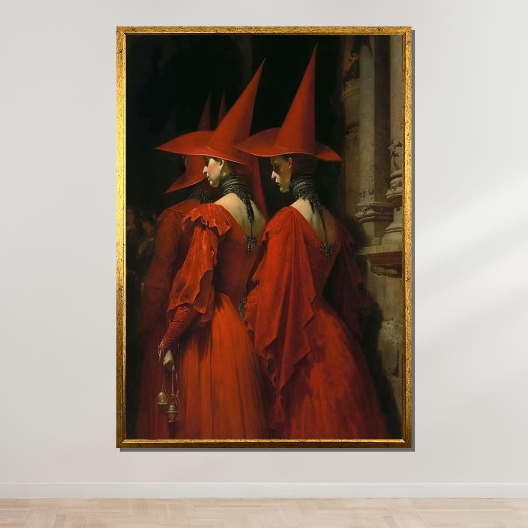 Red Witches Gathering, Gothic Fantasy Canvas, Elegant Witch Artwork ...