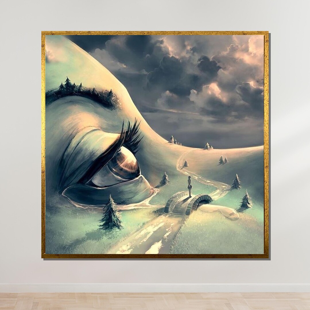 Surreal Dreamscape Canvas, Eye and Landscape Fusion Art, Abstract ...