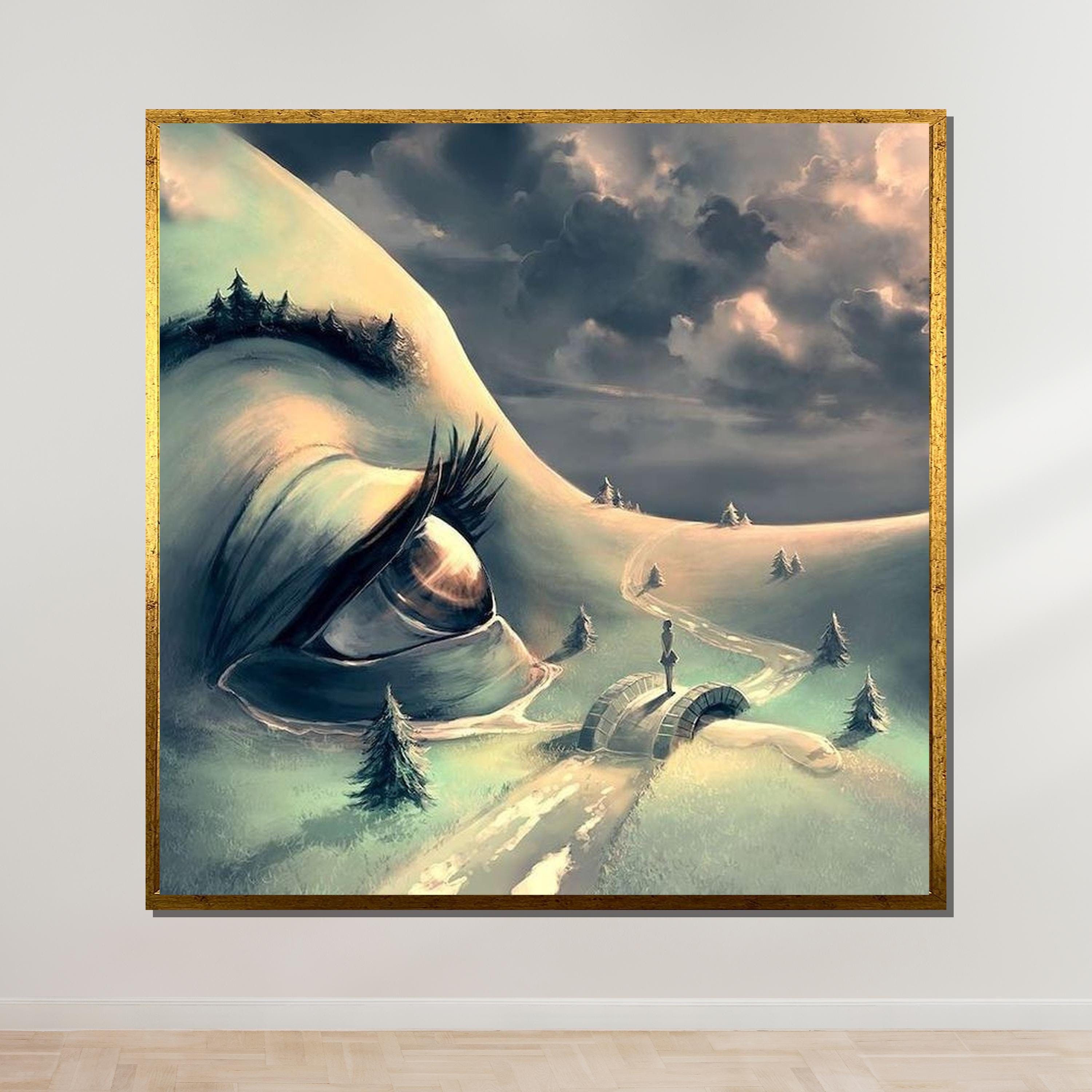 Surreal Dreamscape Canvas, Eye and Landscape Fusion Art, Abstract ...
