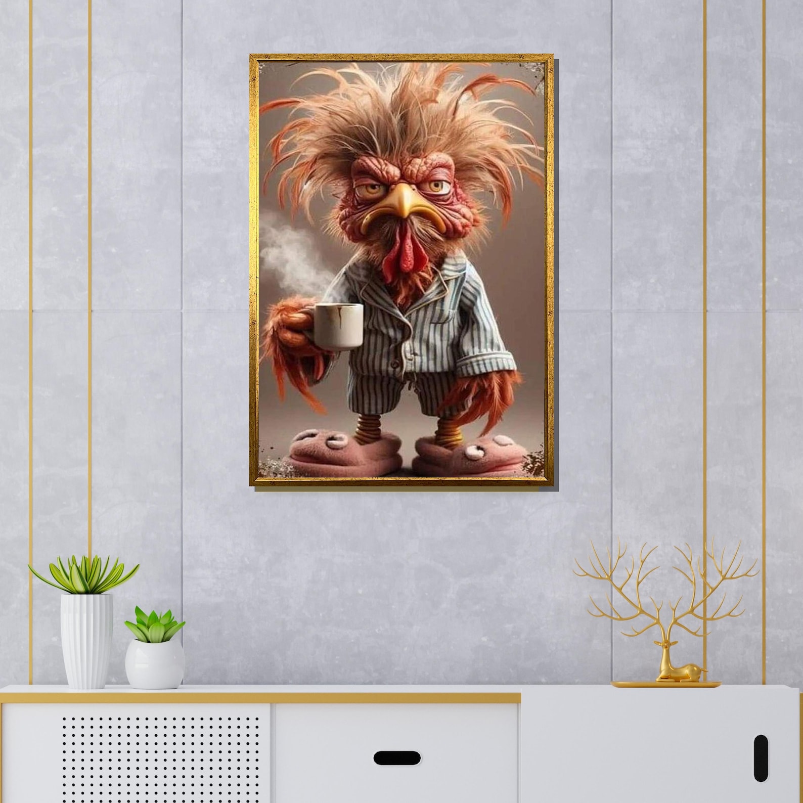 Grumpy Morning Chicken Art, Funny Coffee Lover Canvas, Sleepy Bird ...