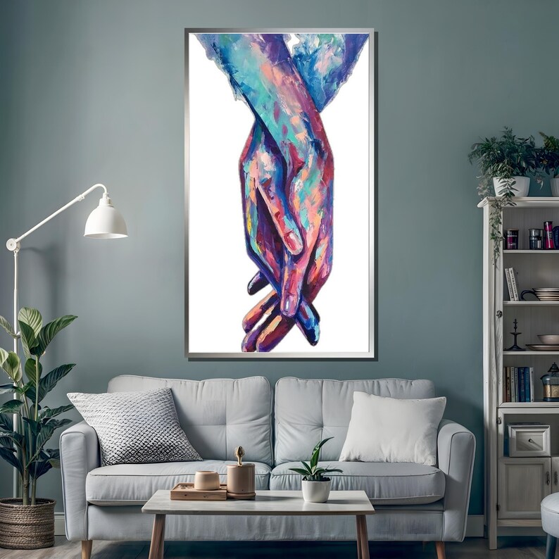 Colorful Holding Hands Canvas, Romantic Couple Art, Abstract Hand ...