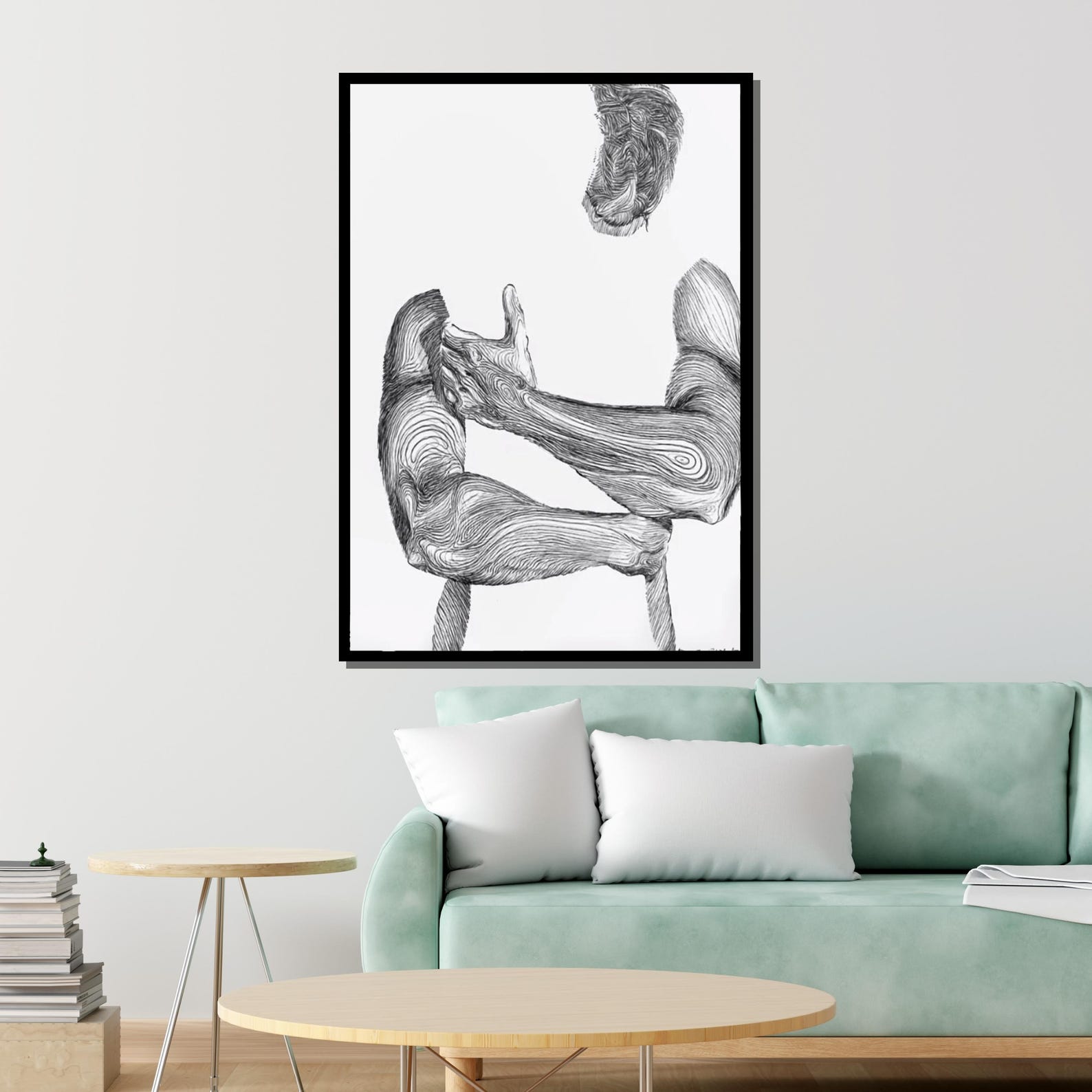 Abstract Muscular Form Art, Surreal Woodgrain Anatomy Canvas, Black and ...