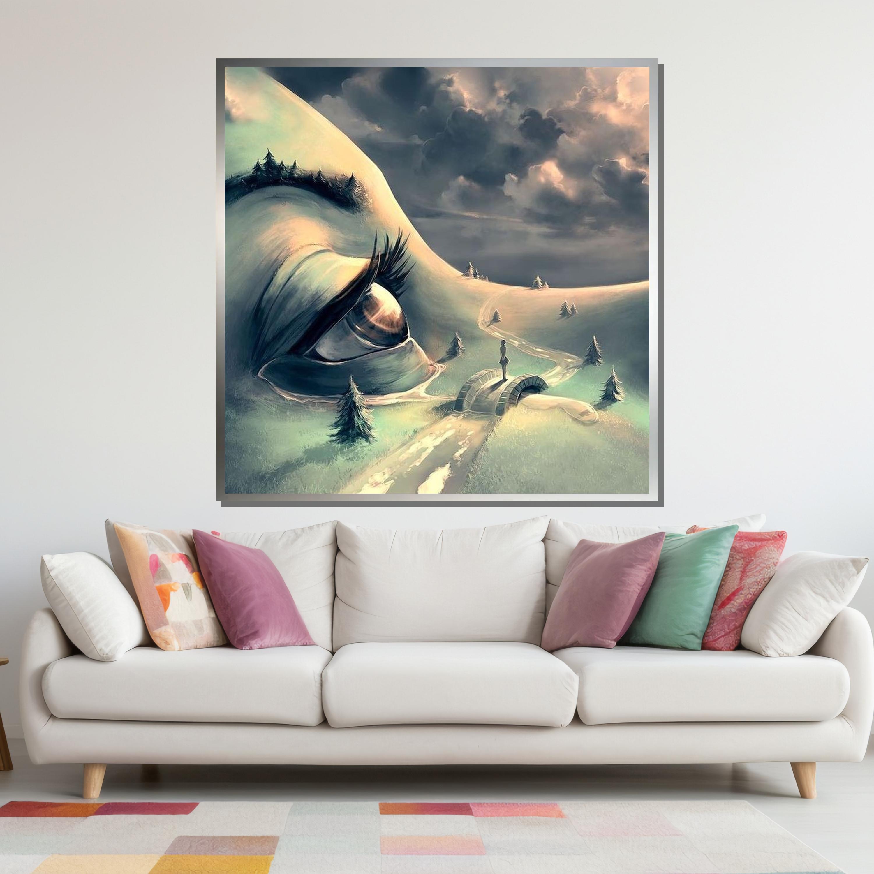 Surreal Dreamscape Canvas, Eye and Landscape Fusion Art, Abstract ...