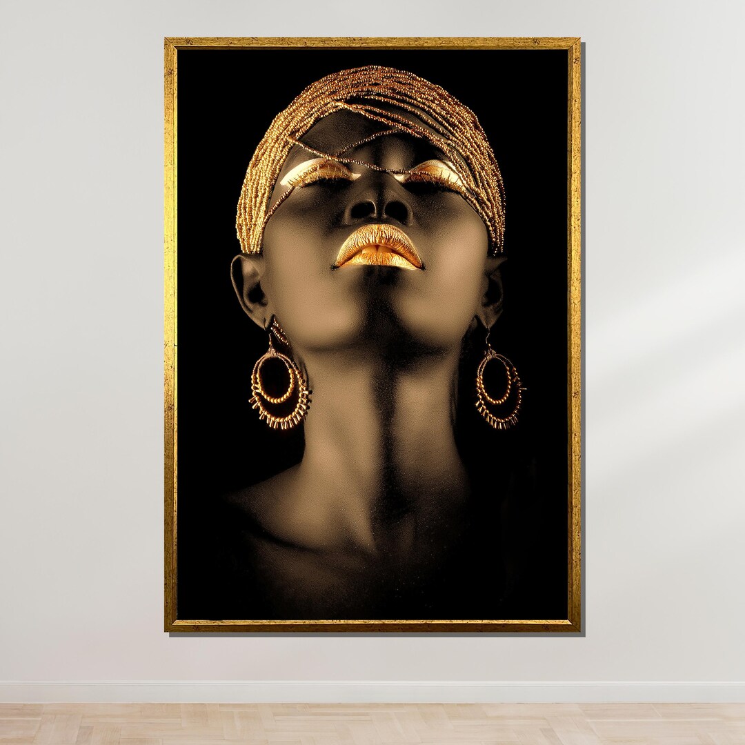 Golden African Goddess Canvas, Black and Gold Wall Art, African Beauty ...