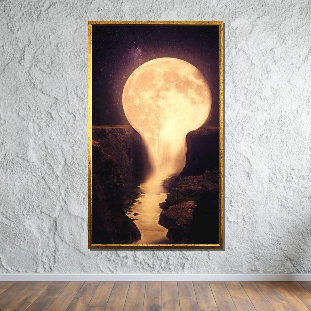 Surreal Moon Waterfall Art, Dreamlike Fantasy Wall Print, Celestial ...