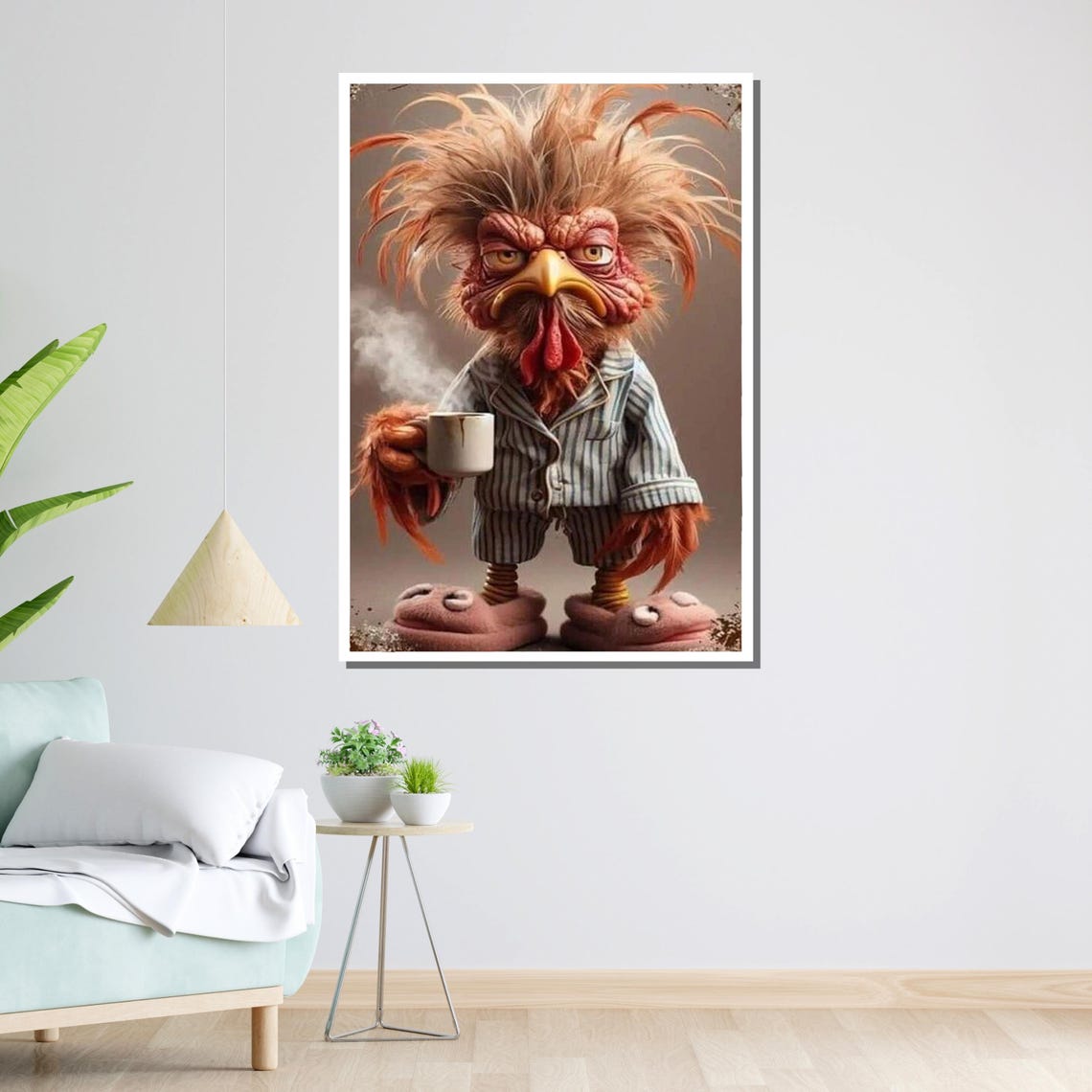 Grumpy Morning Chicken Art, Funny Coffee Lover Canvas, Sleepy Bird ...