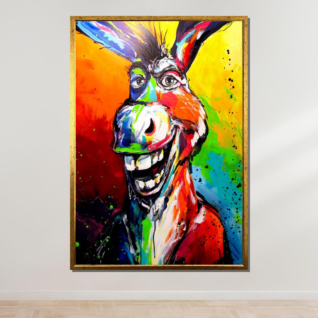 Colorful Donkey Canvas, Fun Animal Art, Whimsical Donkey Painting ...