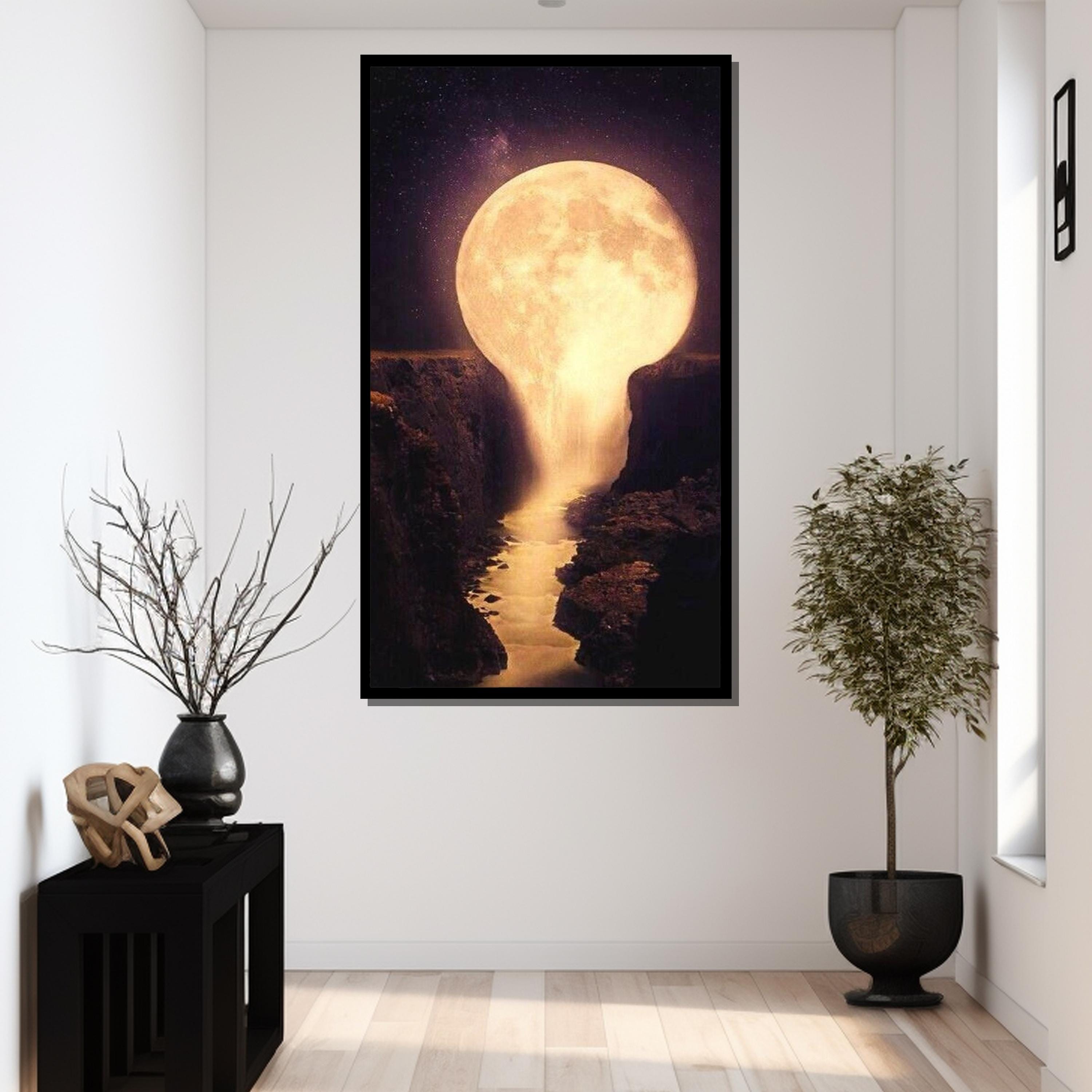 Surreal Moon Waterfall Art, Dreamlike Fantasy Wall Print, Celestial ...
