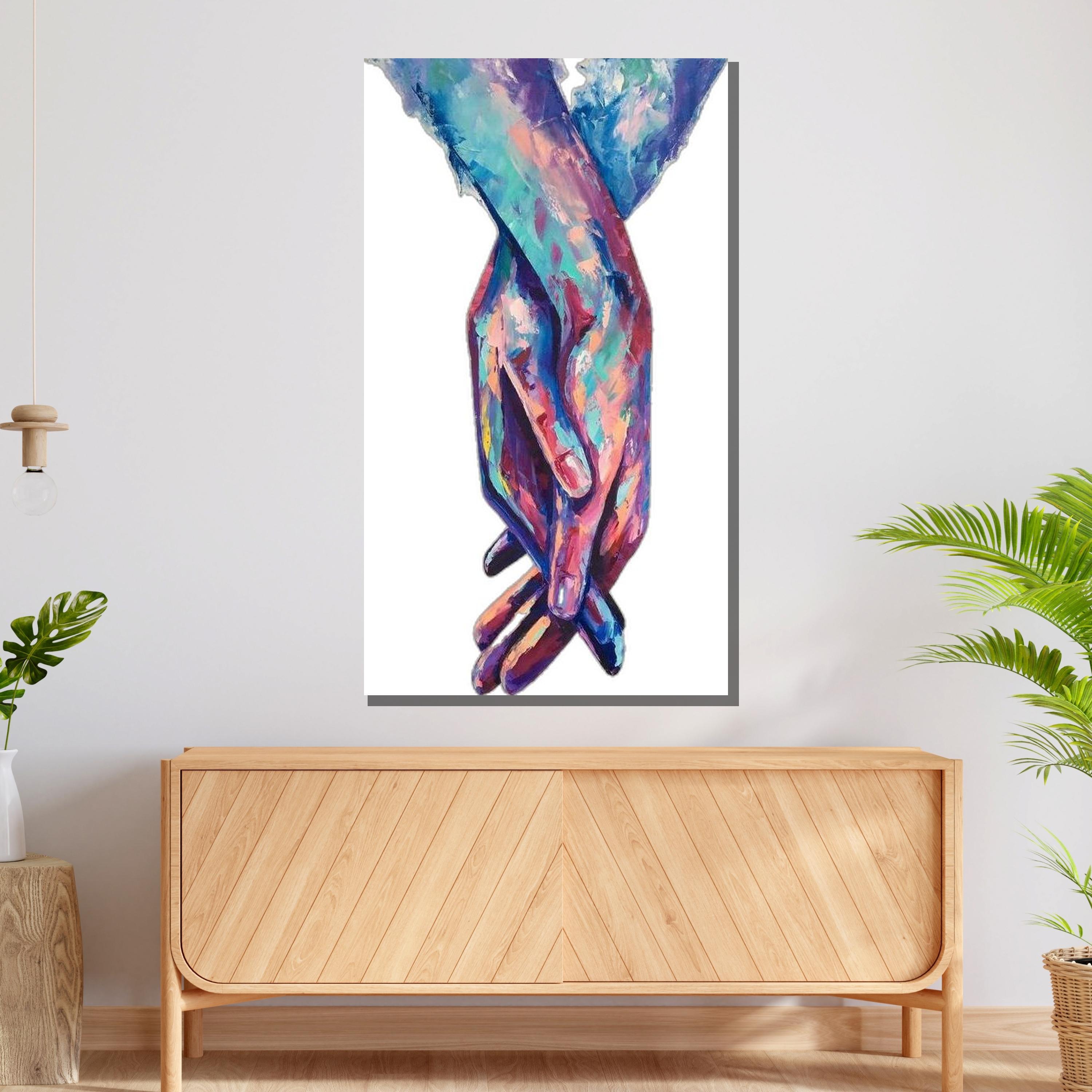 Colorful Holding Hands Canvas, Romantic Couple Art, Abstract Hand ...