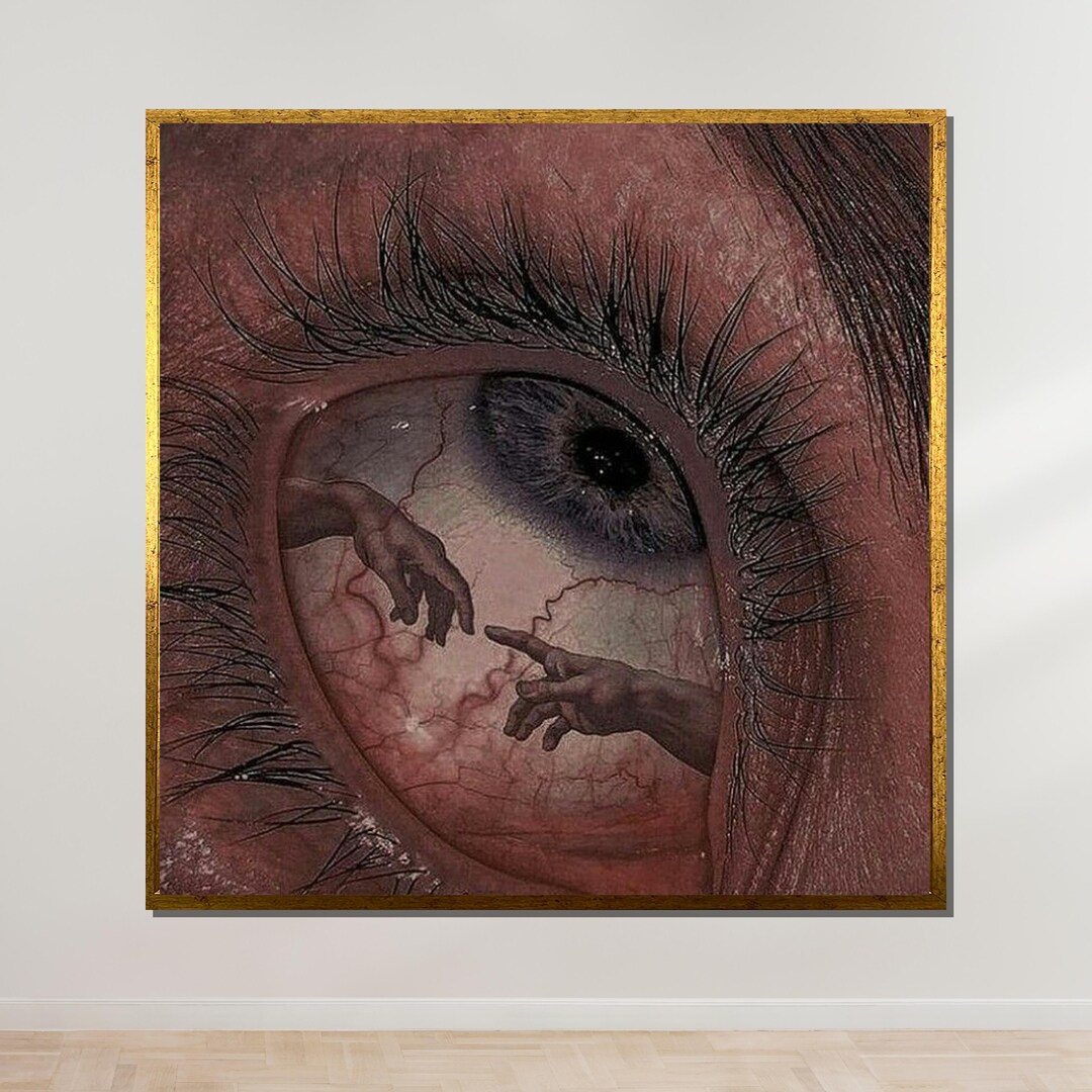 Surreal Eye Reflection Art, Creation of Adam in Eye Canvas, Abstract ...
