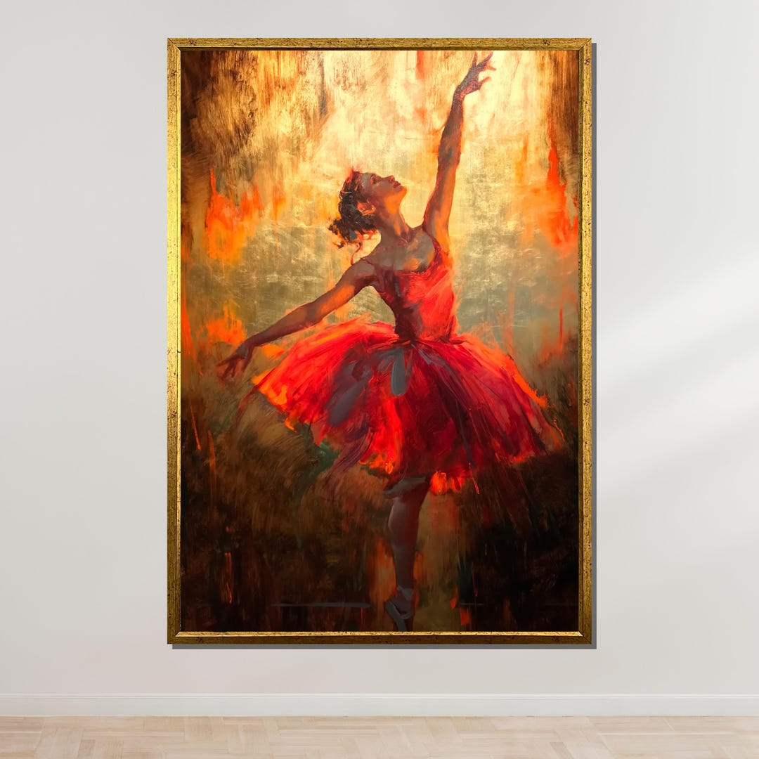 Fiery Ballerina Canvas, Red Ballet Dancer Wall Art, Passionate Dance ...