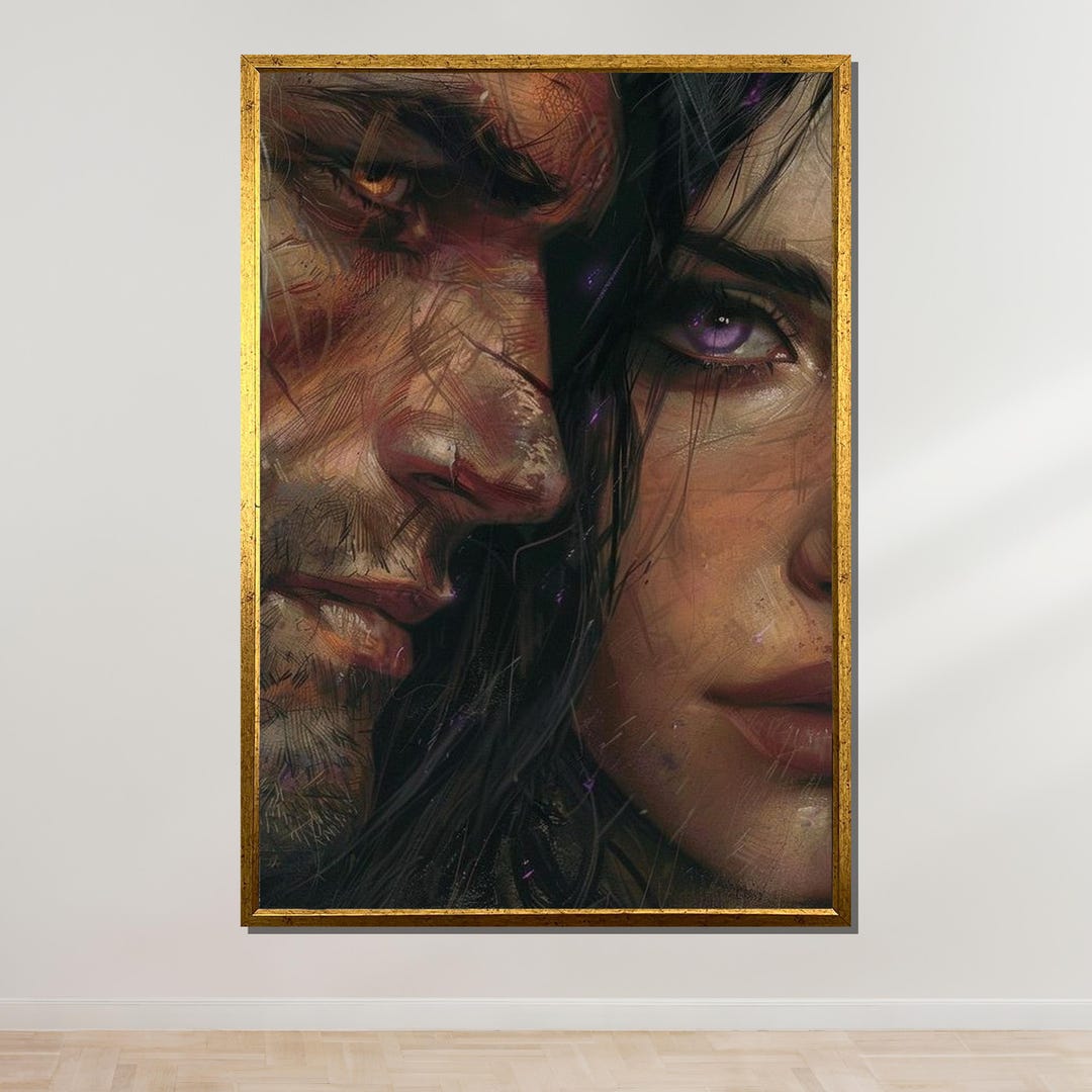 Witcher and Yennefer Art Print, Dark Fantasy Couple Canvas, Witcher ...