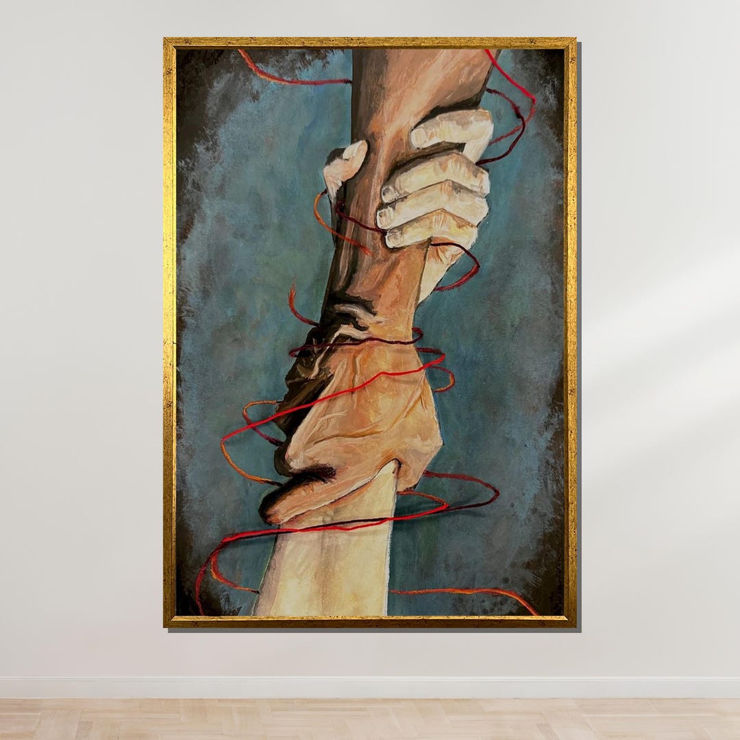 Red Thread of Fate Canvas, Symbolic Hands Art, Connected Souls Wall ...