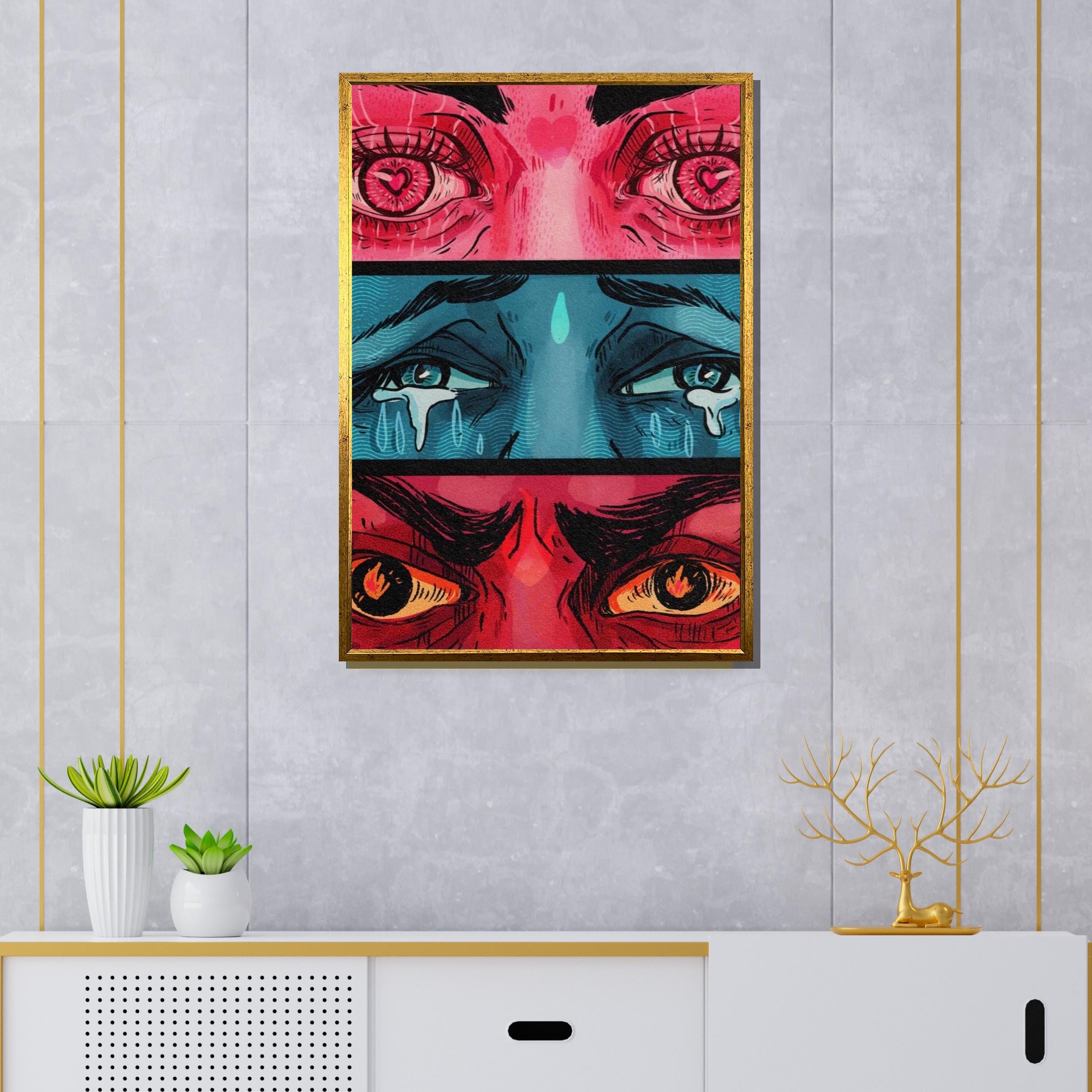 Love, Sadness, Anger Eyes Art, Emotional Expression Canvas, Abstract ...