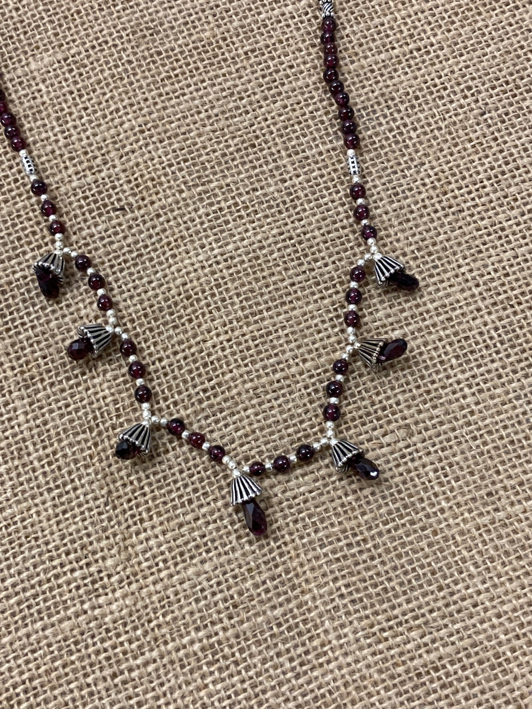 Necklace, Garnets Rounds Drops, Sterling Silver .925, 8 Hanging Length ...