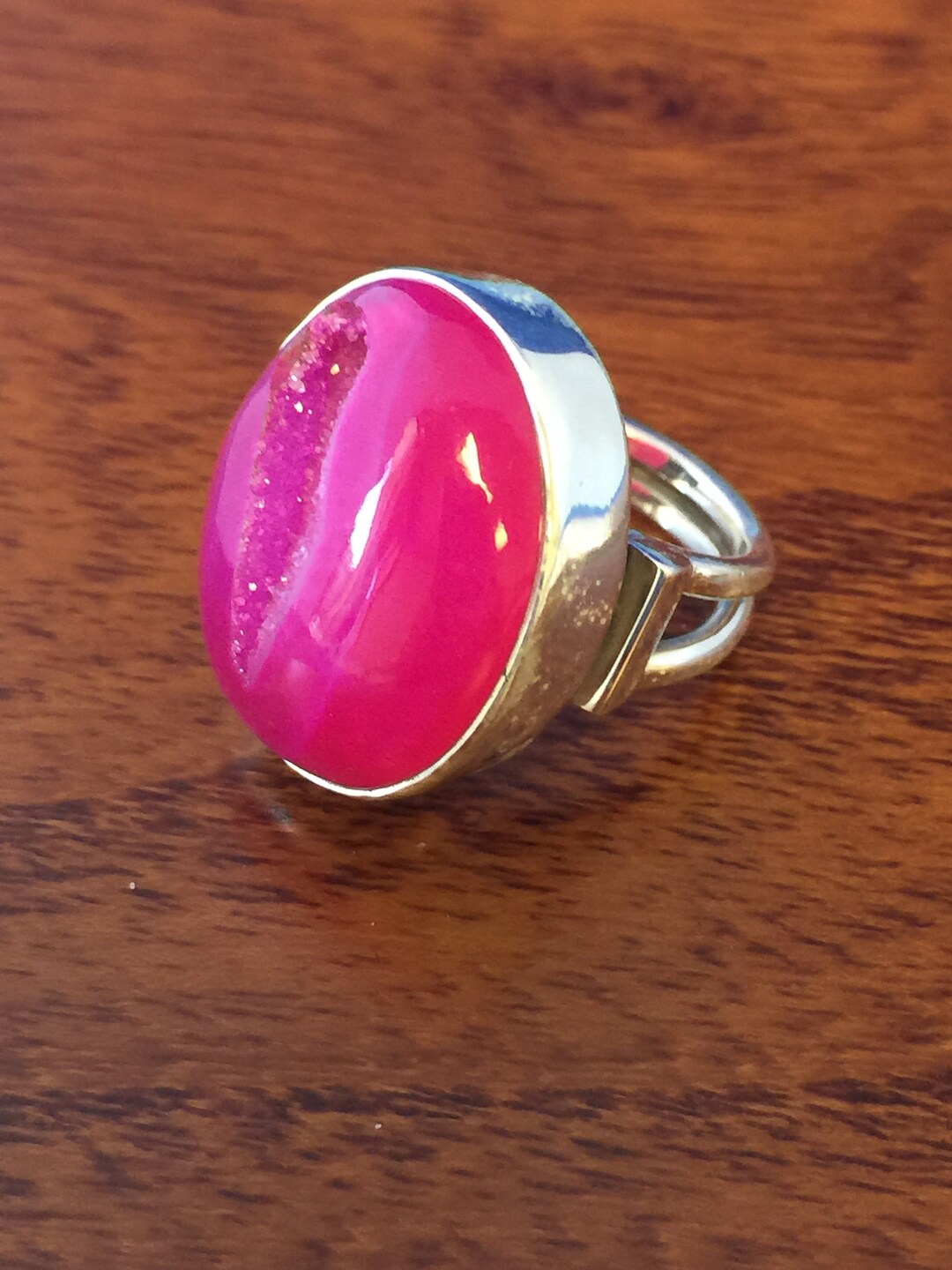 Strawberry Geode Rough Gemstone Ring Size 5 Sterling Silver .925 12 ...
