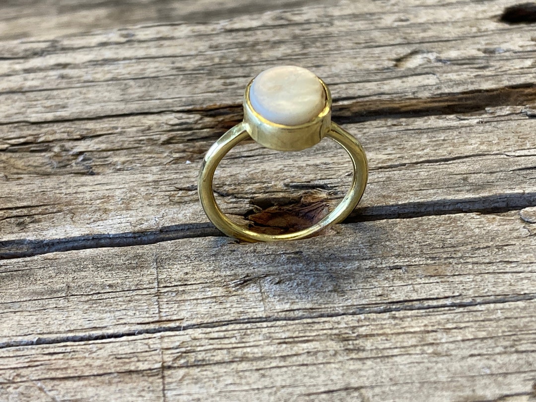 Gold Rings, Mother of Pearl Gemstone Ring Size 7, 18K Gold-plated 4 ...