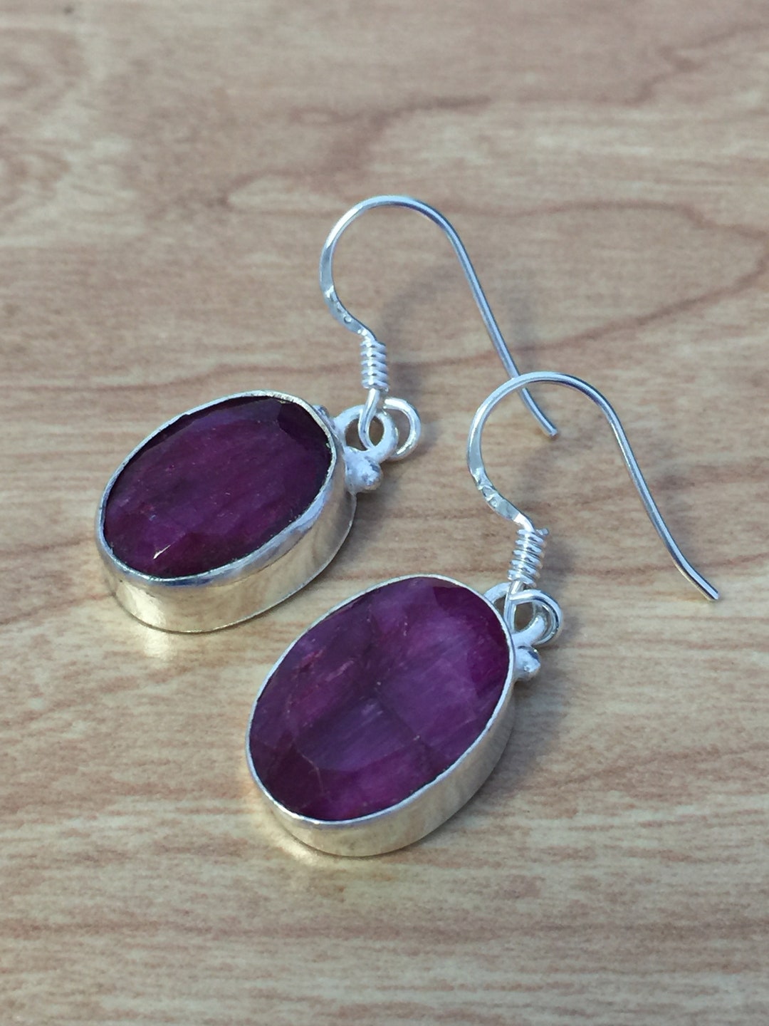 Earrings Ruby Faceted Sterling Silver .925 1 Hanging Length 6 Grams ...