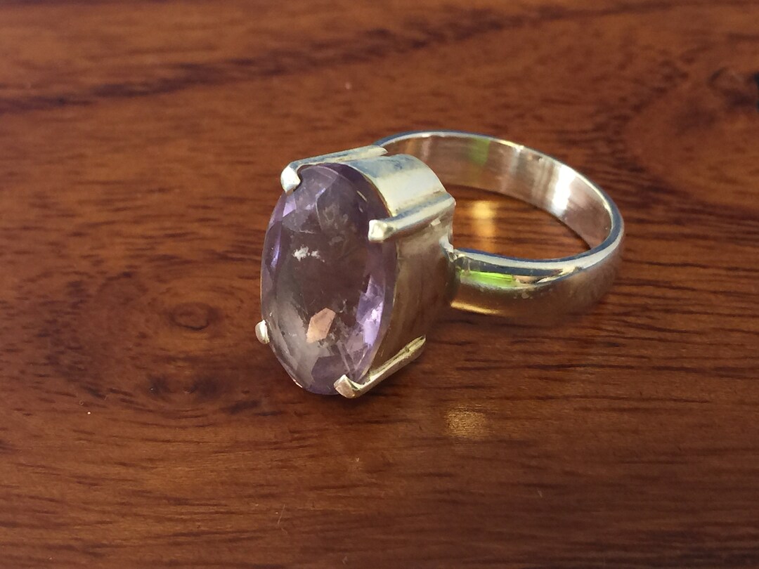Purple Amethyst Faceted Gemstone Ring Size 7 Sterling Silver .925 6 ...