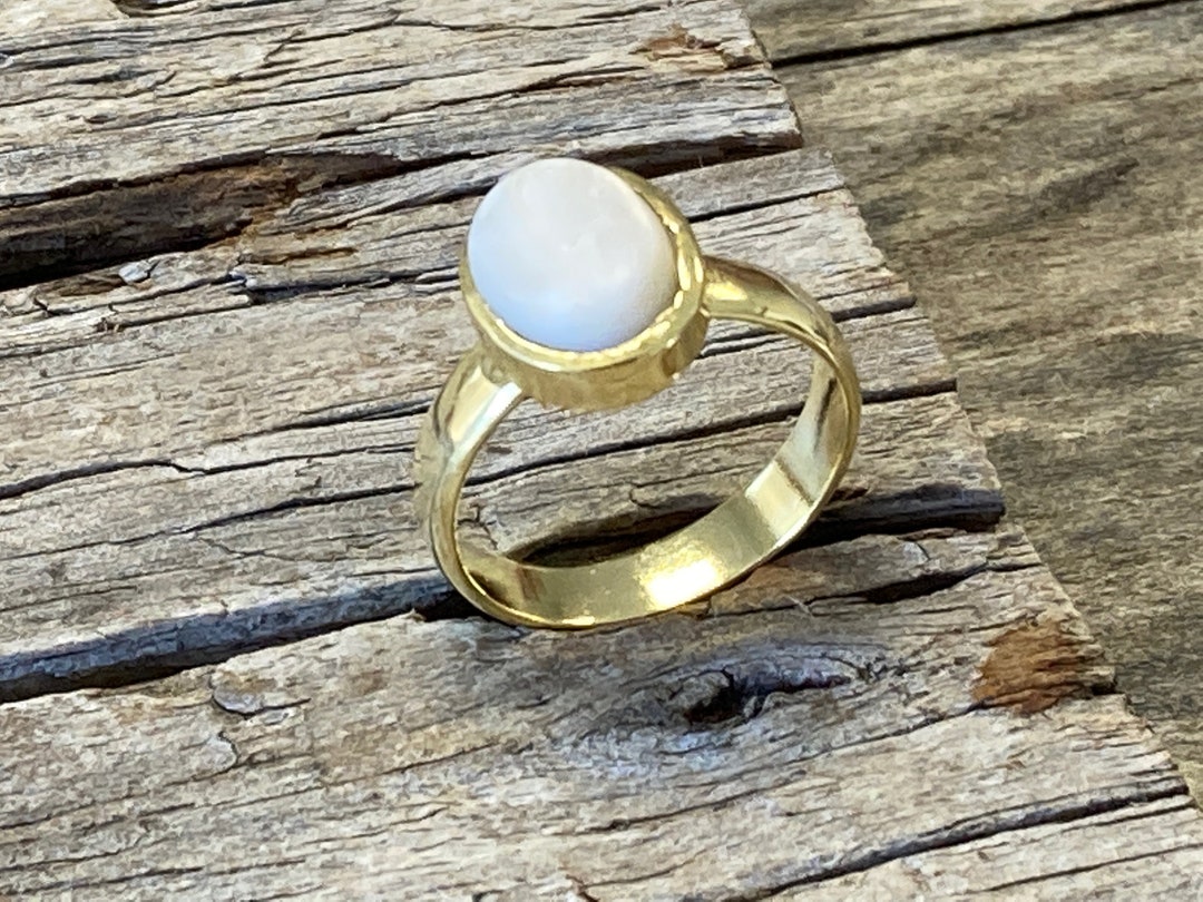 Gold Rings, Mother of Pearl Gemstone Ring Size 8, 18K Gold-plated 4 ...