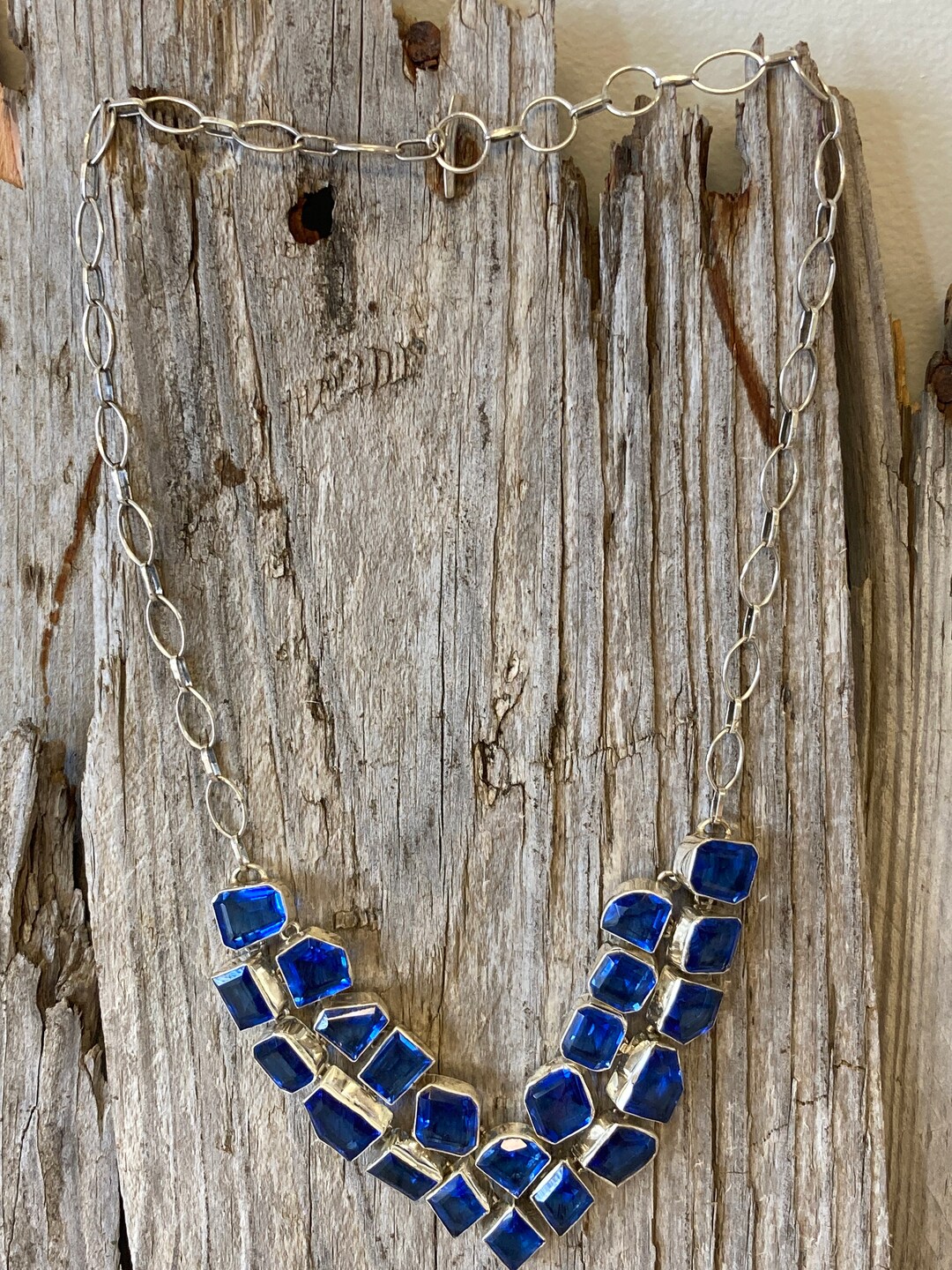 Necklace, Blue Topaz Faceted Unique 11 Inch Hanging Length, 74 Grams ...