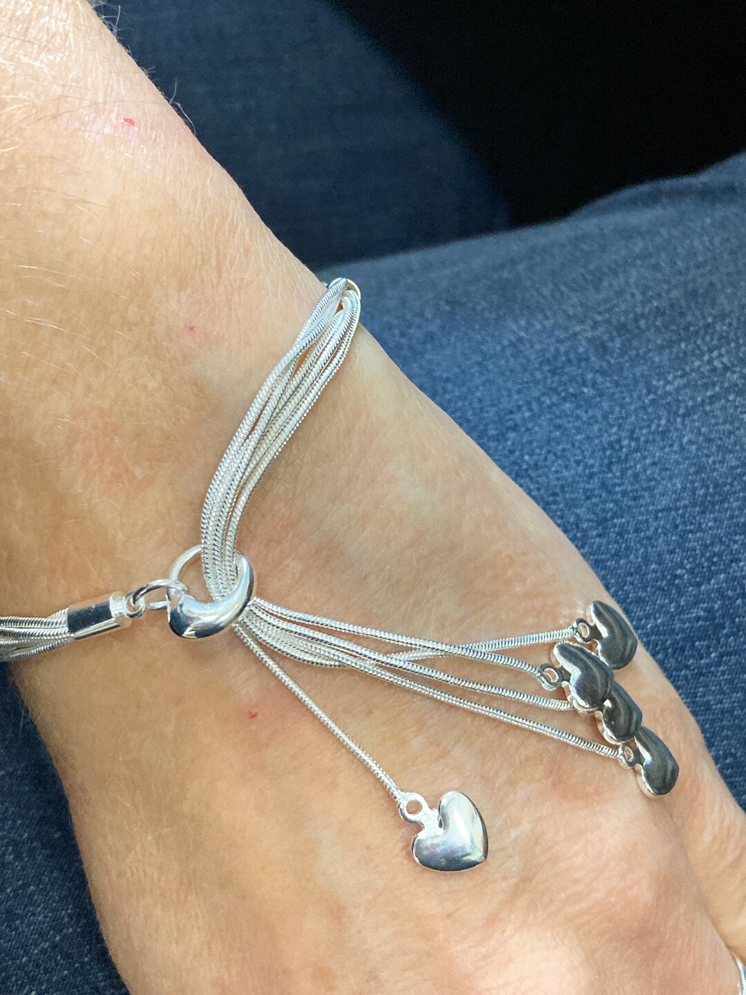 Silver Chain Hearts Bracelet, 1.8mm With Clasp, Snake Chain Style ...
