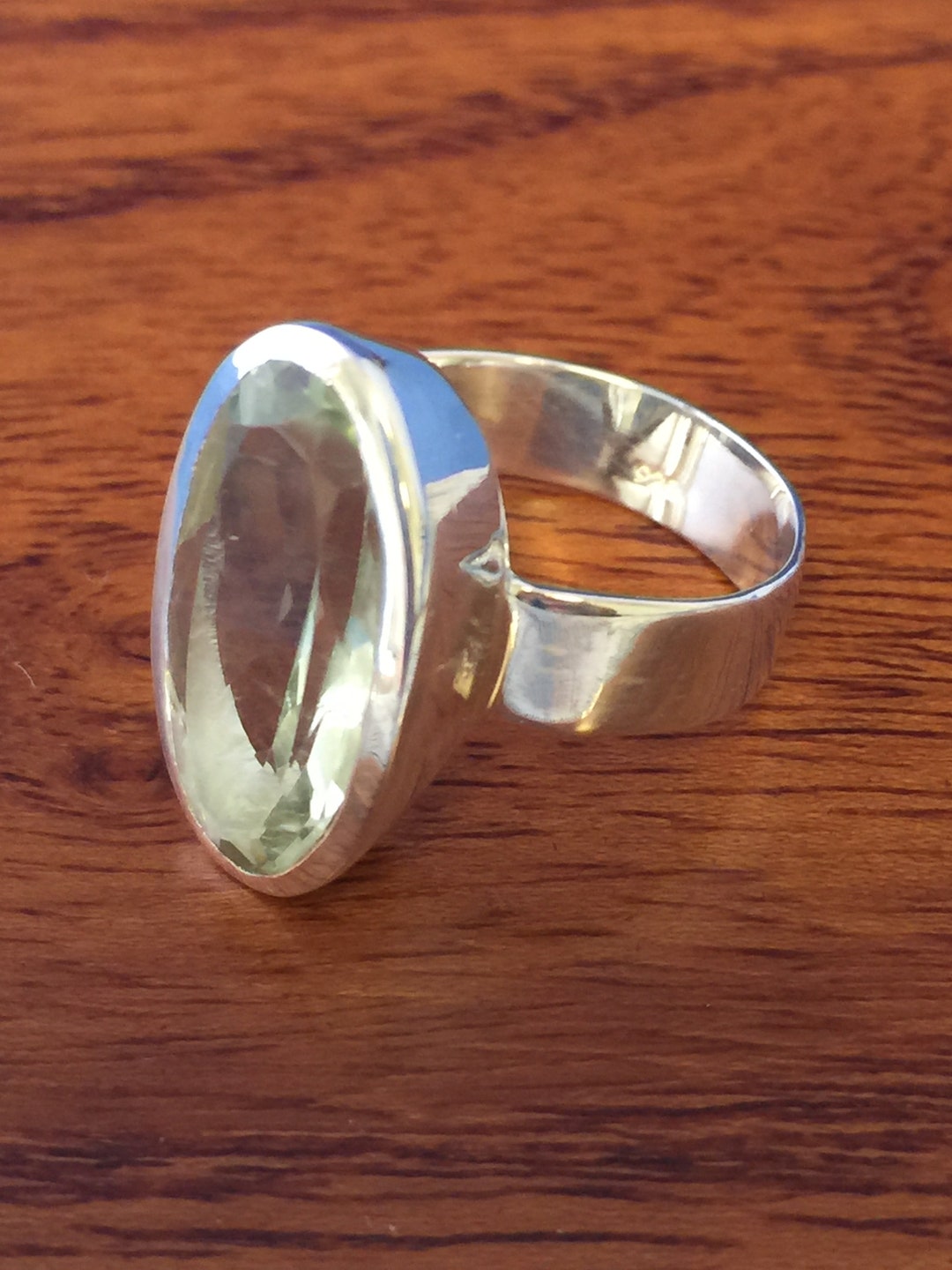 Ring, Green Amethyst Faceted Gemstone Ring Size 8 Sterling Silver .925 ...