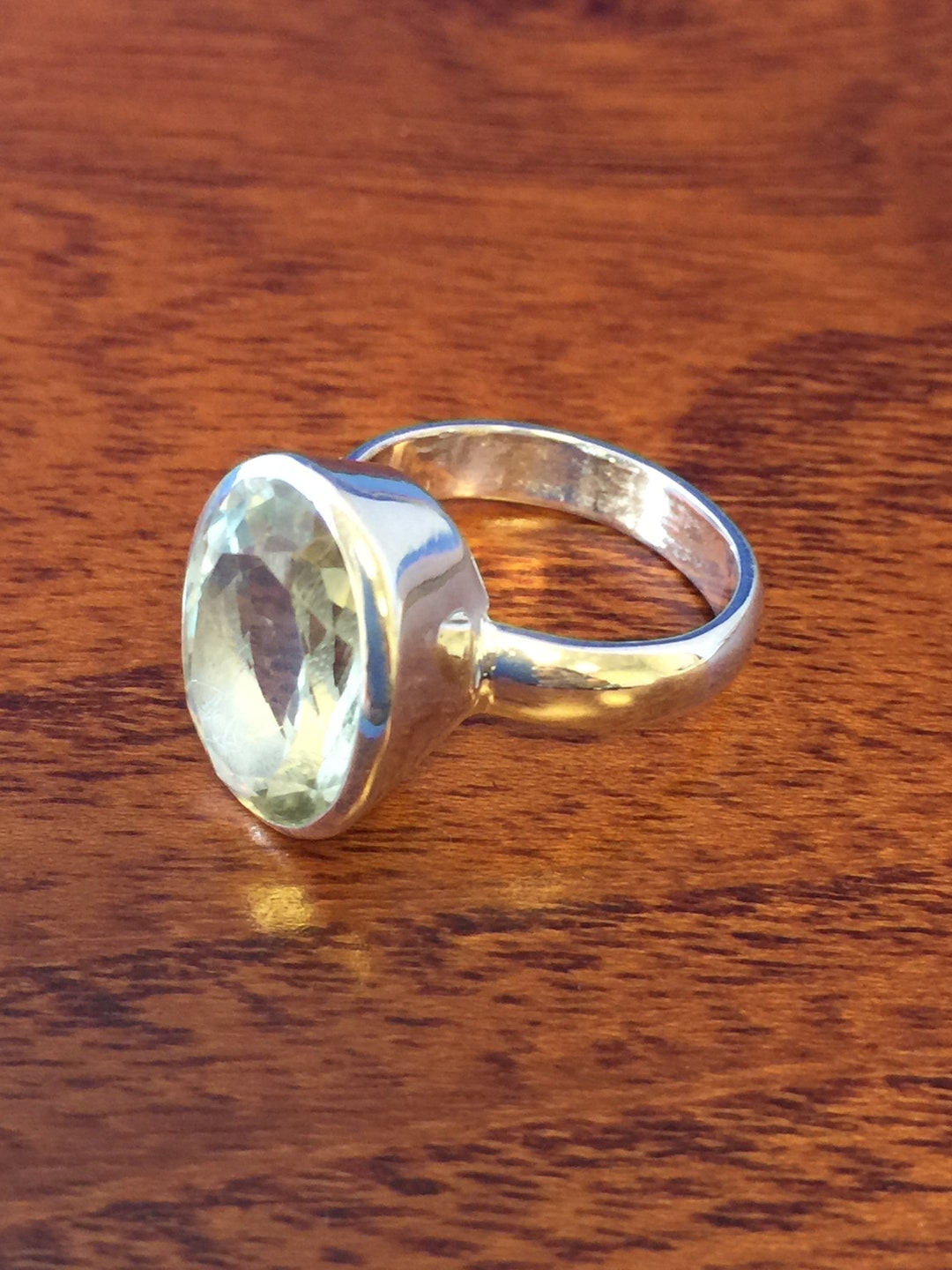 Green Amethyst Faceted Gemstone Ring 7 Sterling Silver .925 7 Grams ...