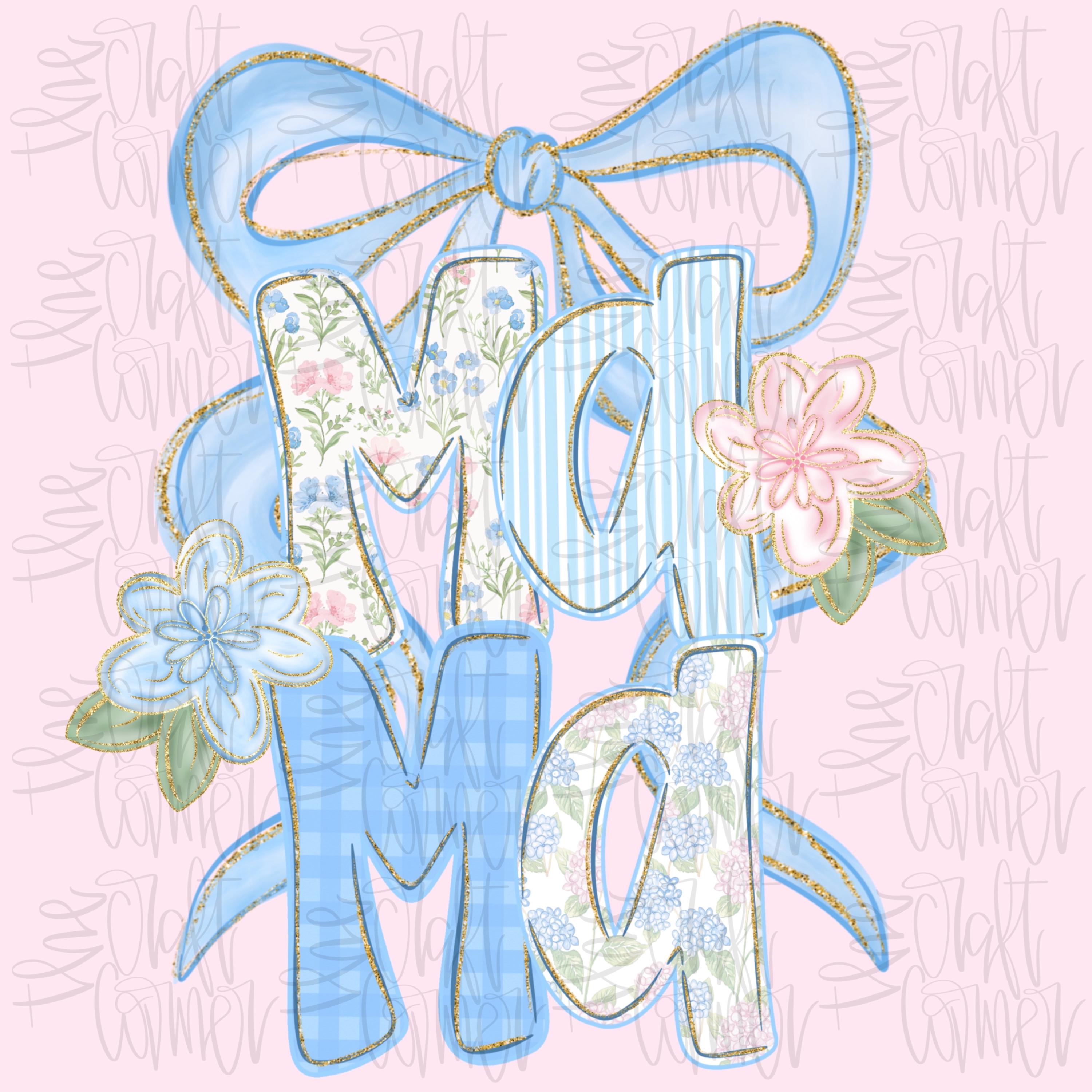 Grandmillennial Blue Alpha, Preppy Floral Alpha, Coquette Alpha Font ...